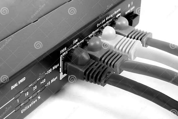Router and cables B&W stock image. Image of port, electronic - 684821