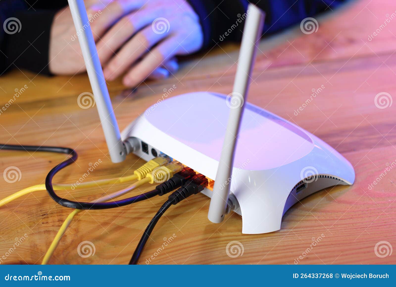 Router with Connected Ethernet Cables Stock Photo - Image of ports ...