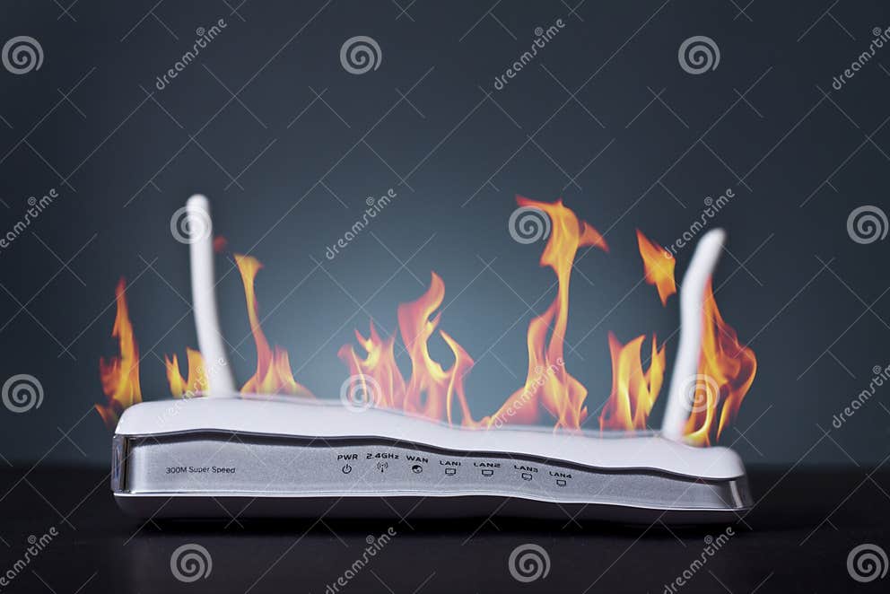 Router on fire stock photo. Image of wireless, intranet - 22367852