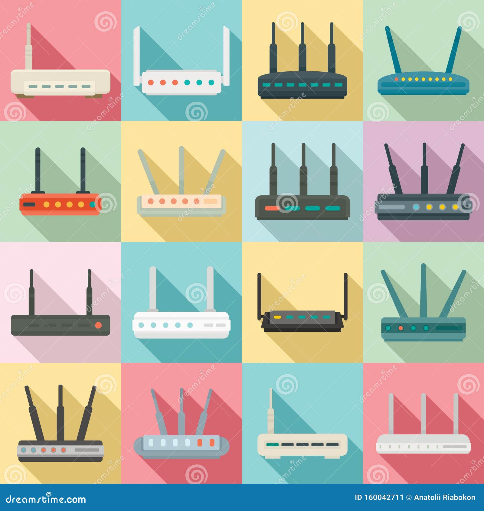 Router Icons Set, Flat Style Stock Vector - Illustration of router ...