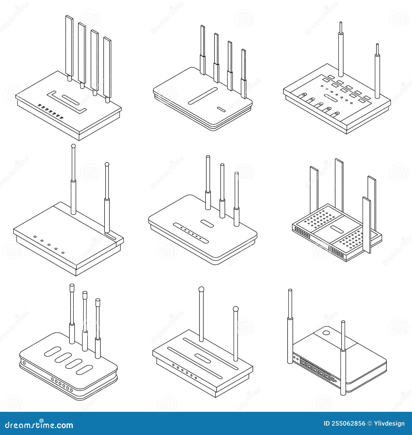 Router Icons Set Vector Outline Stock Vector - Illustration of network ...