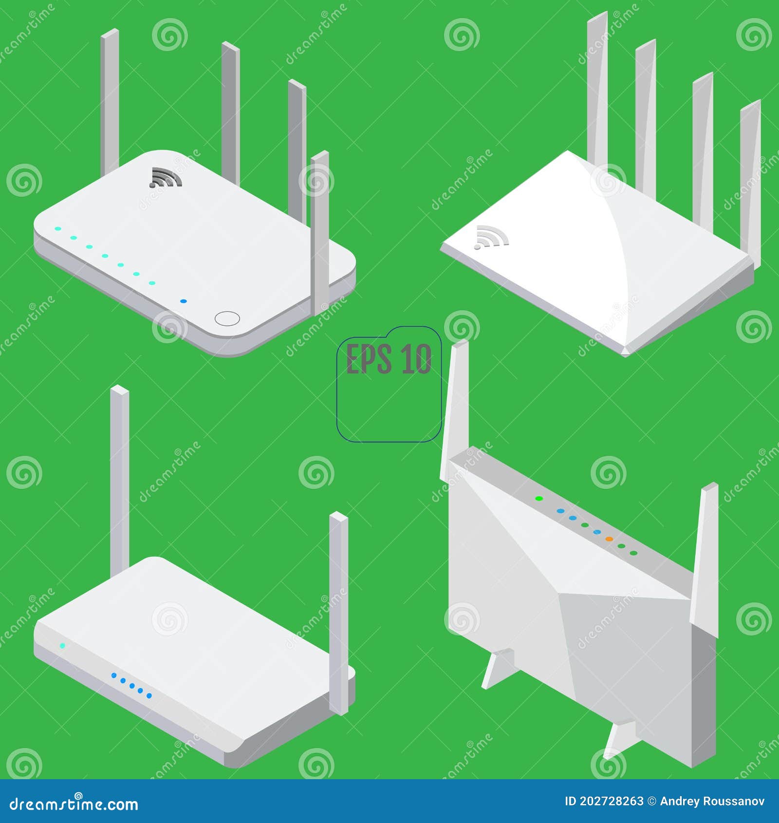 Router Isometric Icons Set. Isolated Stock Vector - Illustration of ...