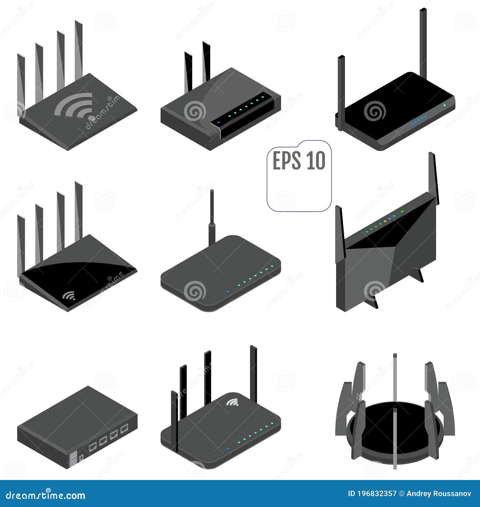 Router Isometric Icons Set. Vector Stock Vector - Illustration of ...
