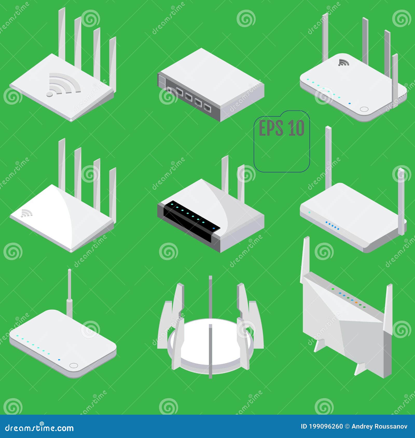 Router Isometric Icons Set. Vector Stock Vector - Illustration of ...
