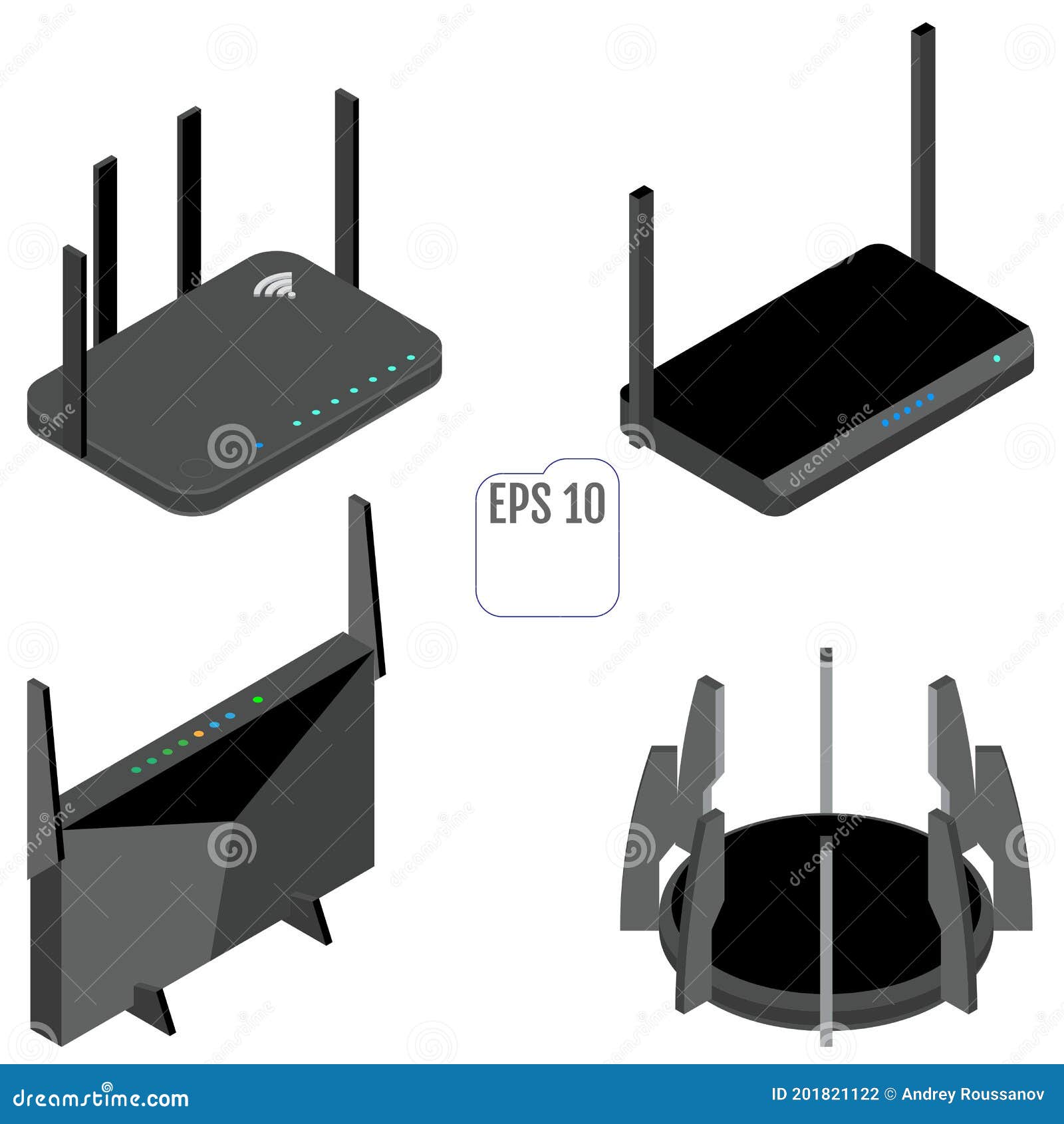Router Isometric Icons Set. Vector Stock Vector - Illustration of ...