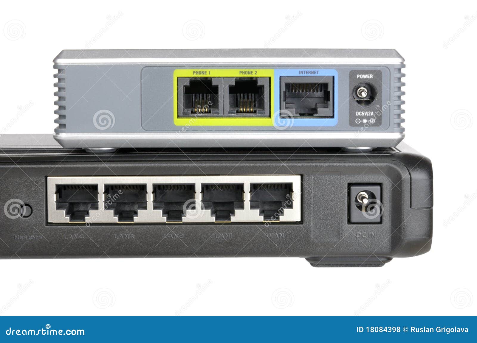 Router and phone adapter stock photo. Image of power - 18084398
