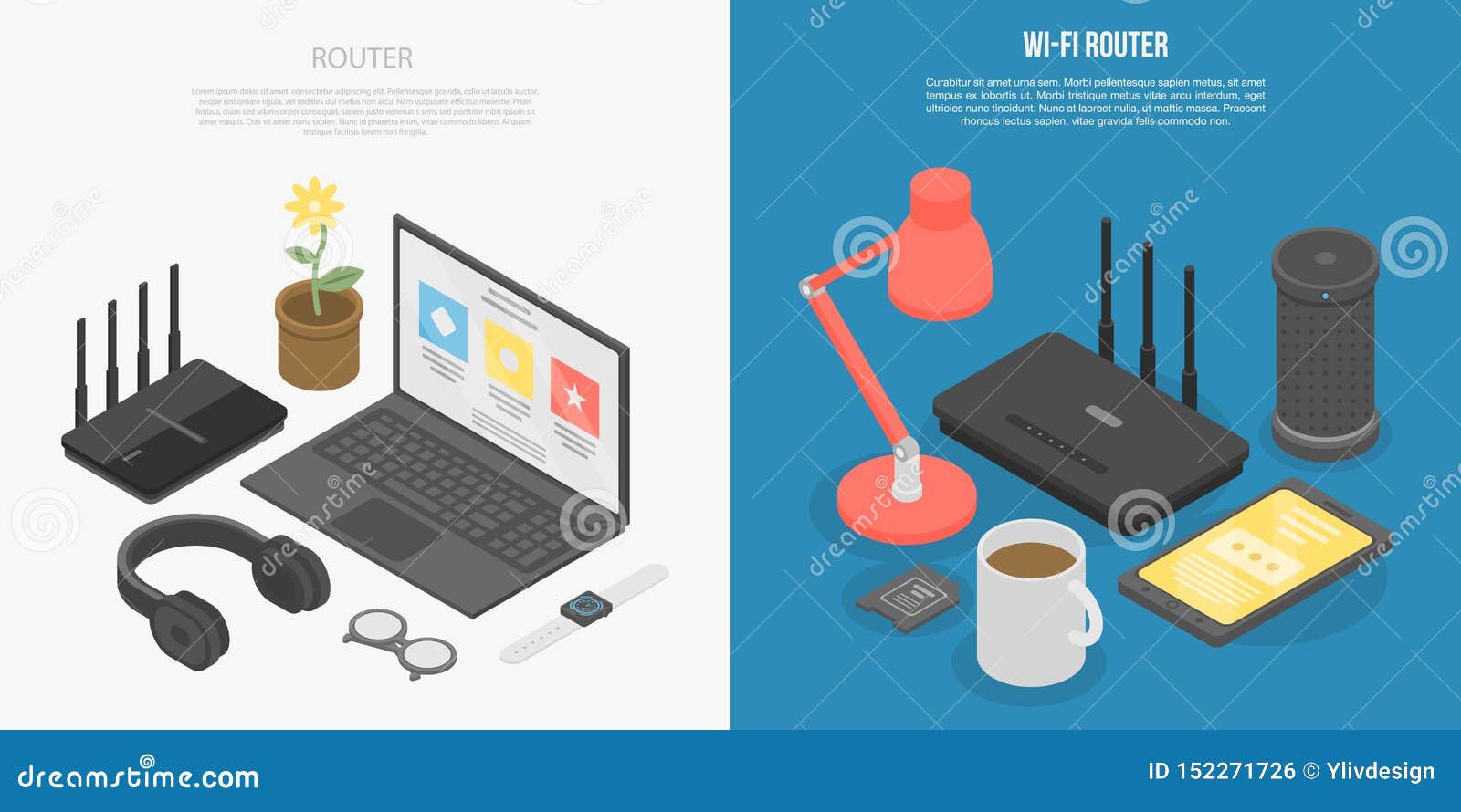 Router Wireless Banner Set, Isometric Style Stock Vector - Illustration ...