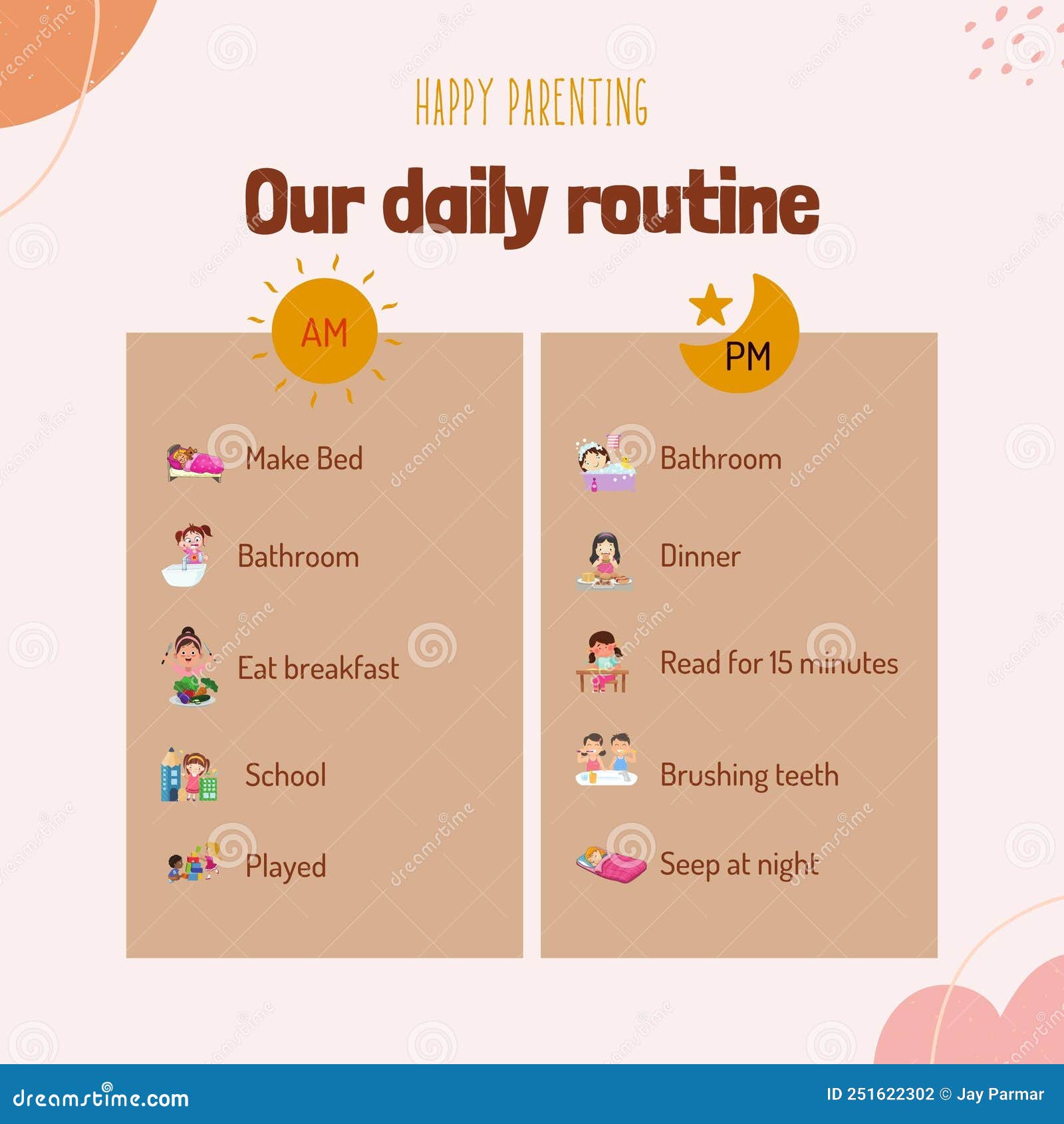 Daily Routine with Abstract Illustrations Instagram Post Stock ...