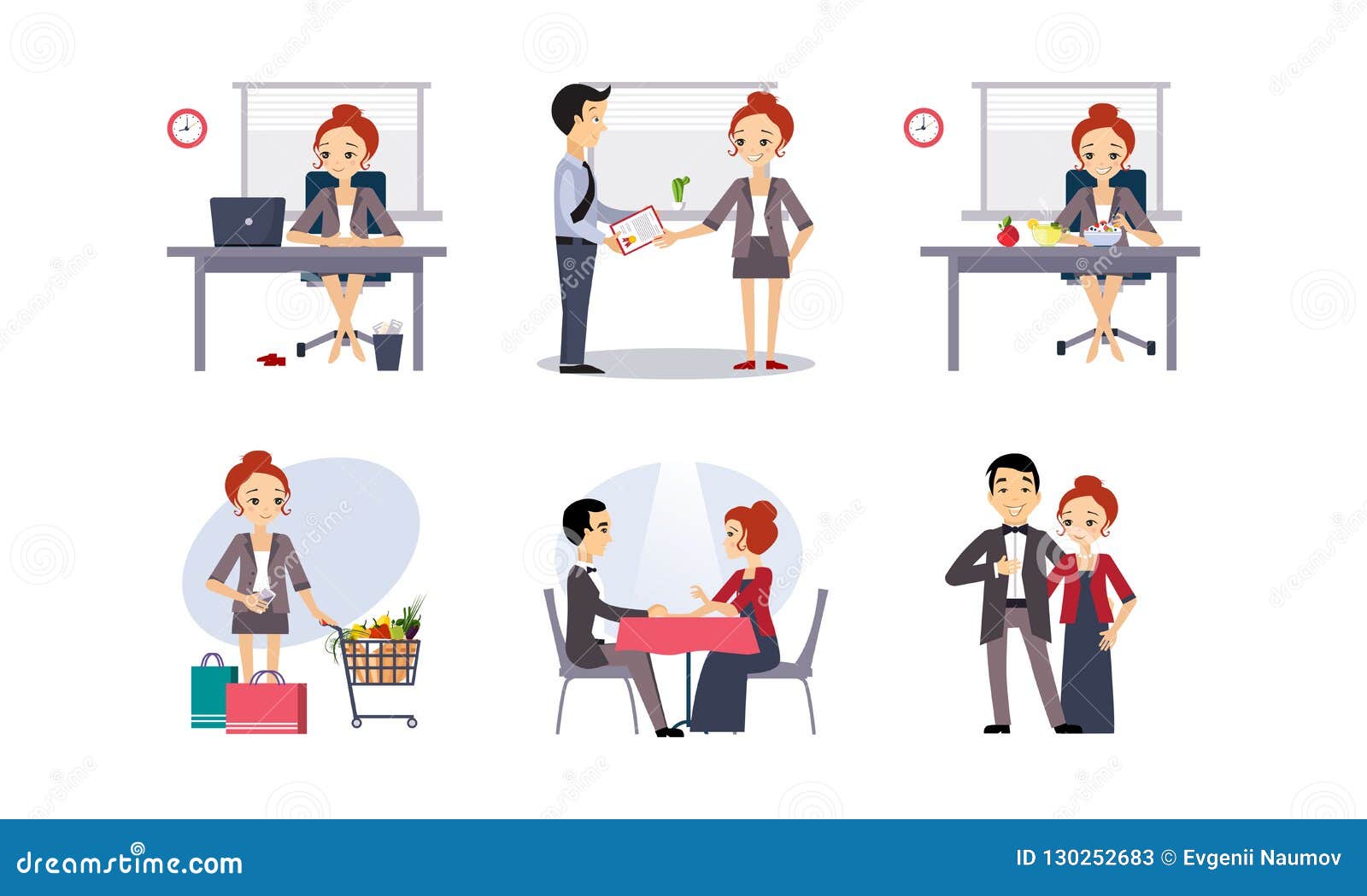 Daily Routine, Business Woman in Various Activities, Working and ...