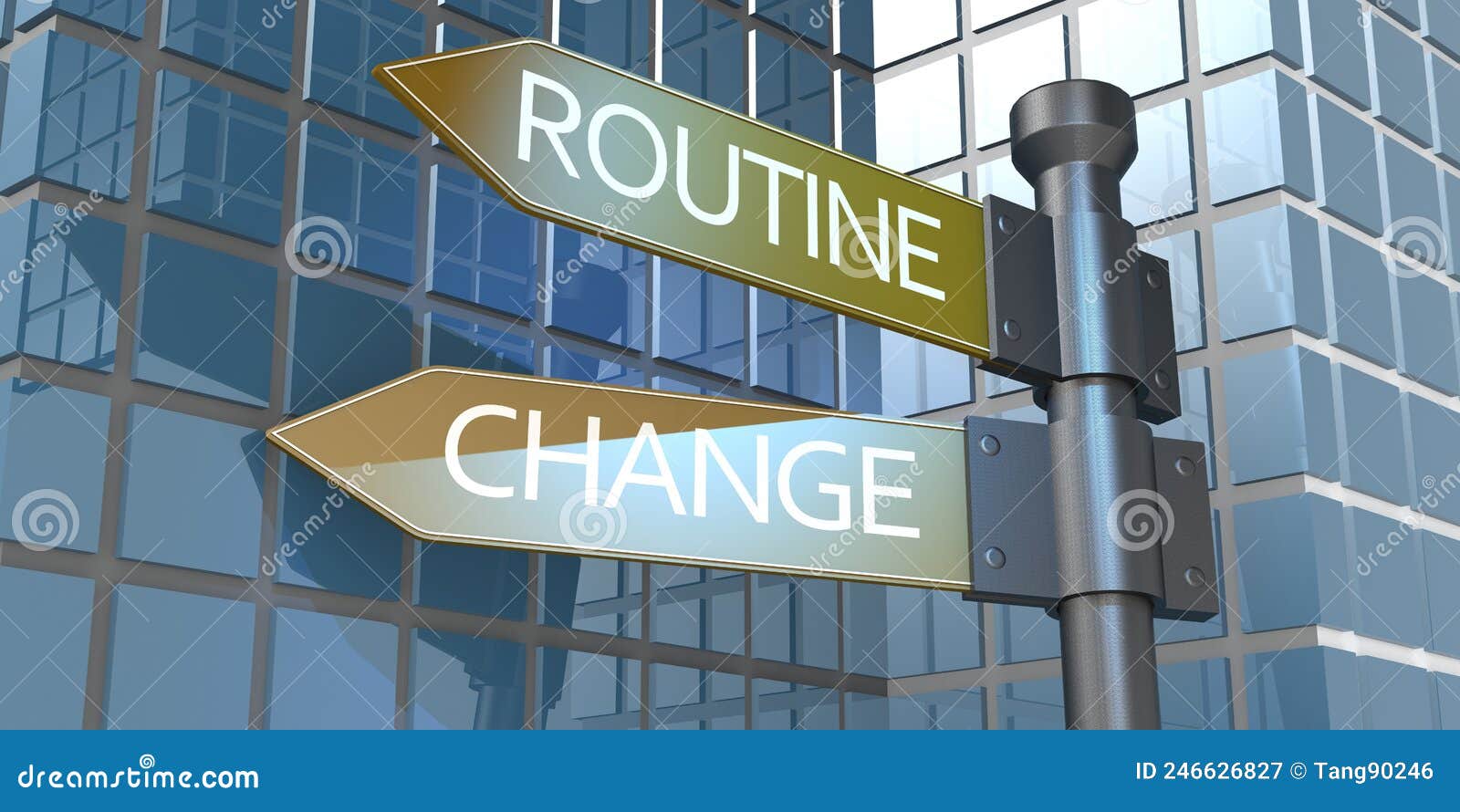 Routine or Change Road Sign with Building Facade Stock Illustration ...