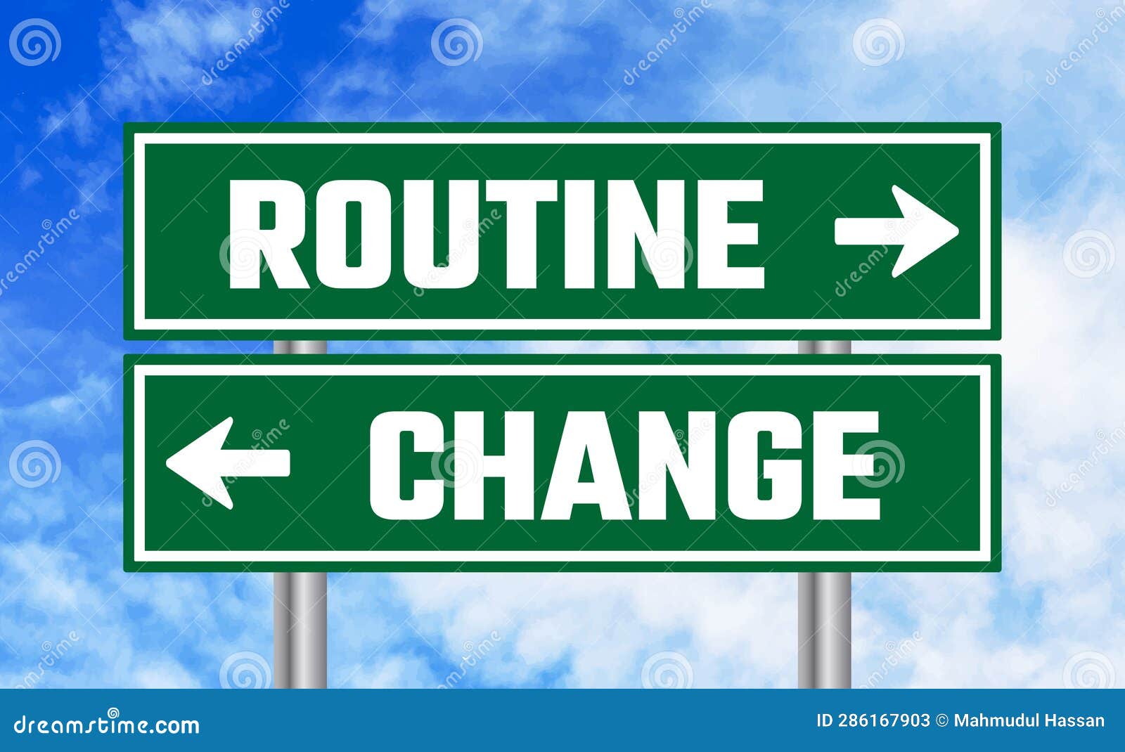 Routine or Change Road Sign on Cloudy Sky Background Stock Image ...