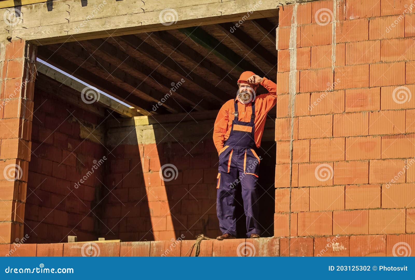 Daily Routine at Construction. Well Done. Repairman Tired Builder ...