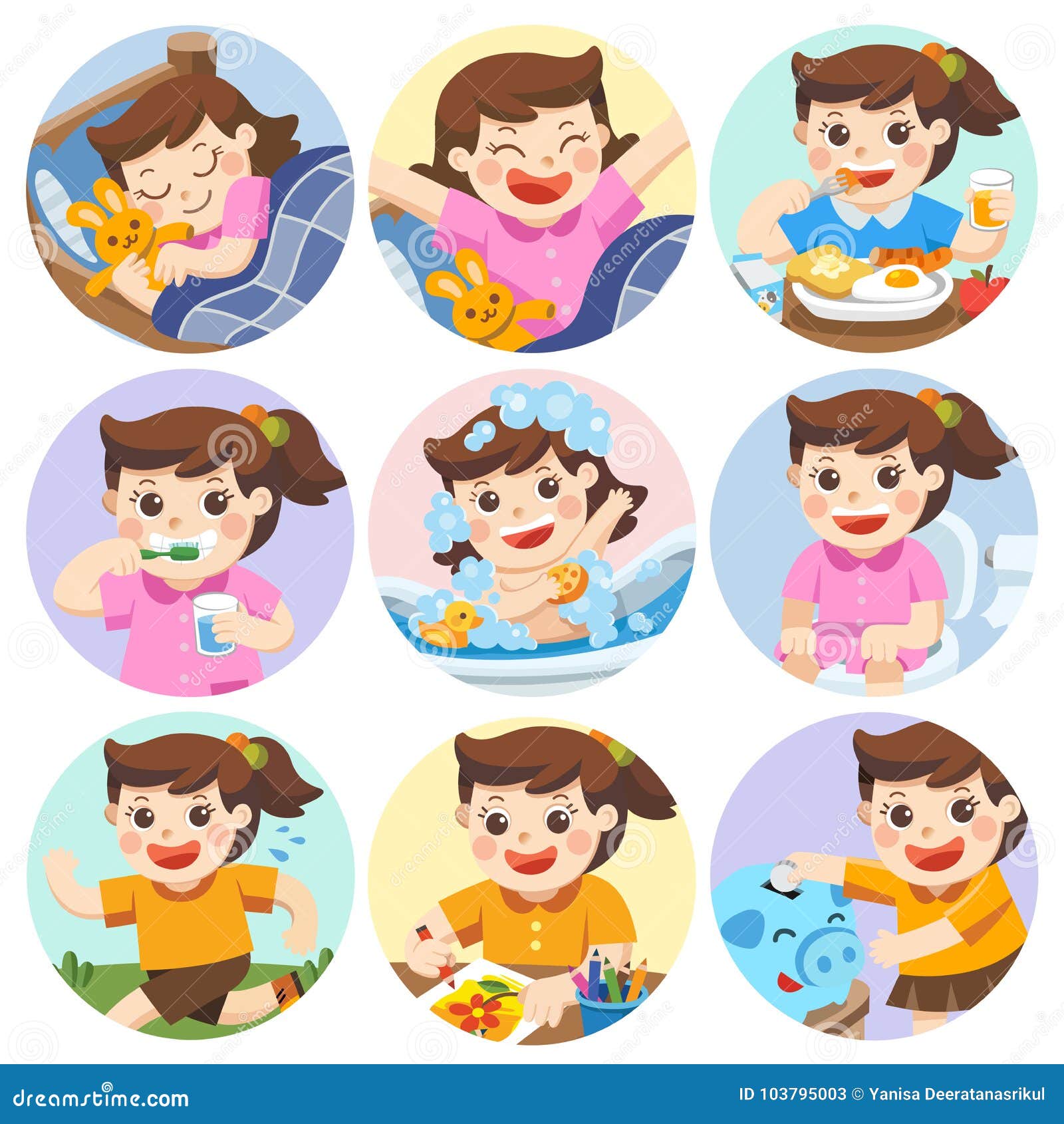 The daily Routine of a Cute Girl on a White Background. Stock Vector ... The daily Routine of a Cute Girl on a White Background. Stock Vector ...