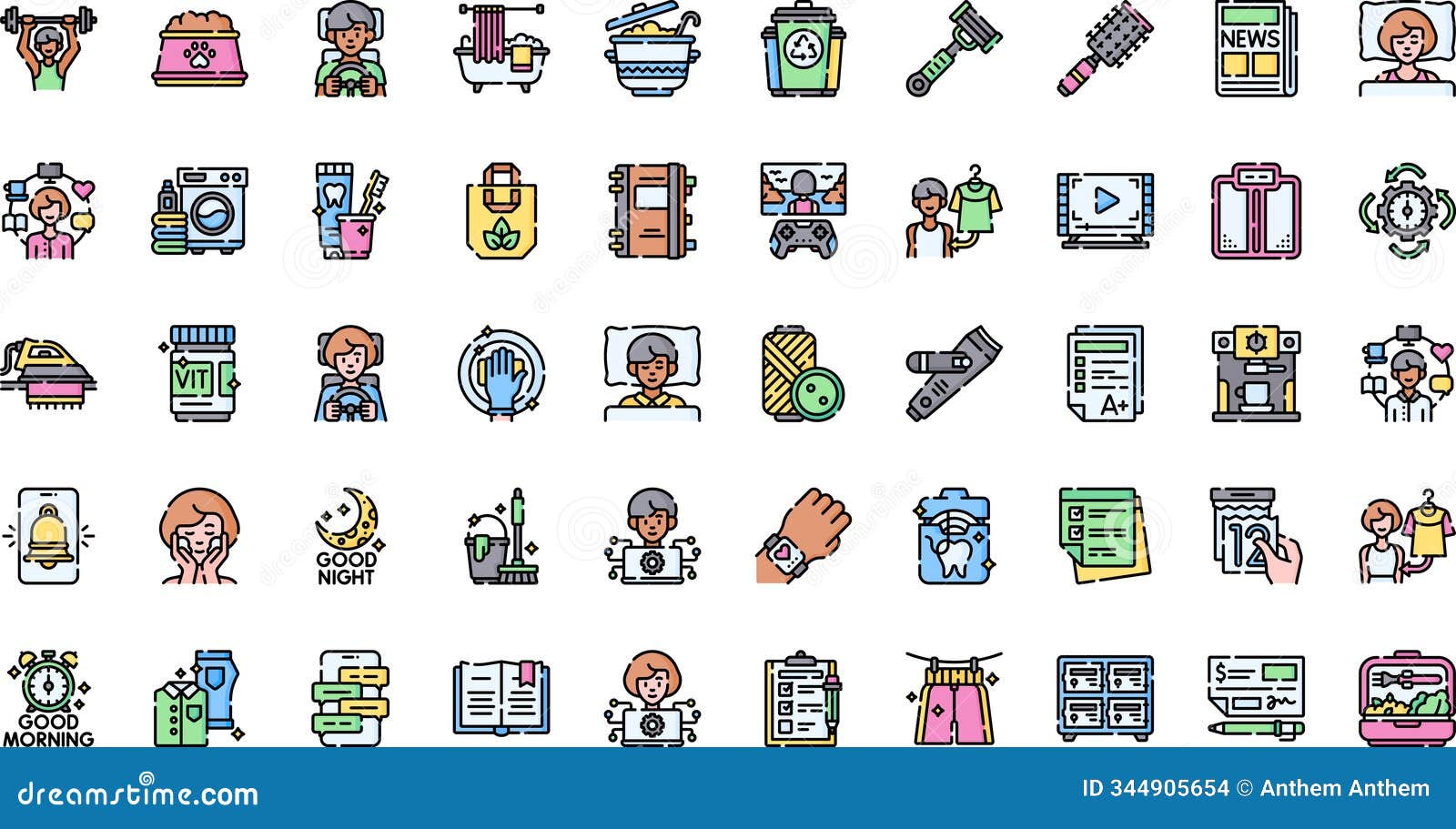 Daily Routine Icons High-Quality Vector Icons Collection with Editable ...