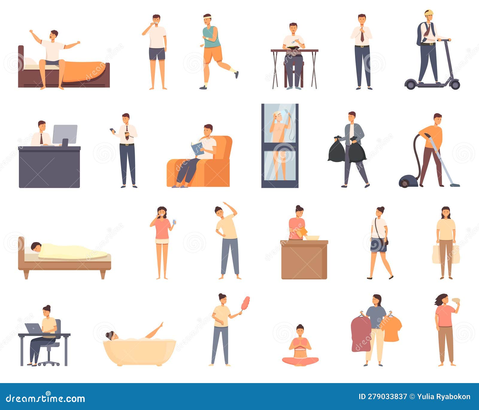 Daily Routine Icons Set Cartoon . daily Life Stock Illustration ...