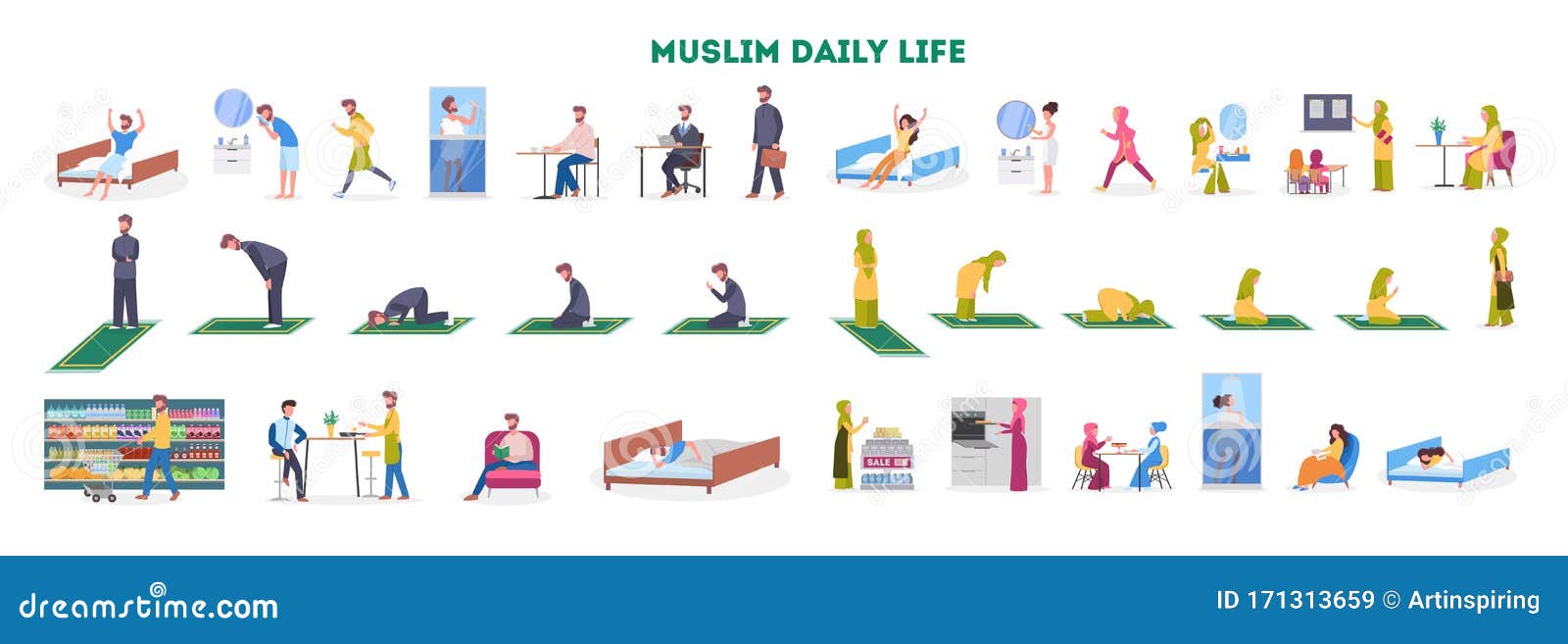 Muslim Boy Kid Daily Routine Vector Cartoon Illustration ... Muslim Boy Kid Daily Routine Vector Cartoon Illustration ...