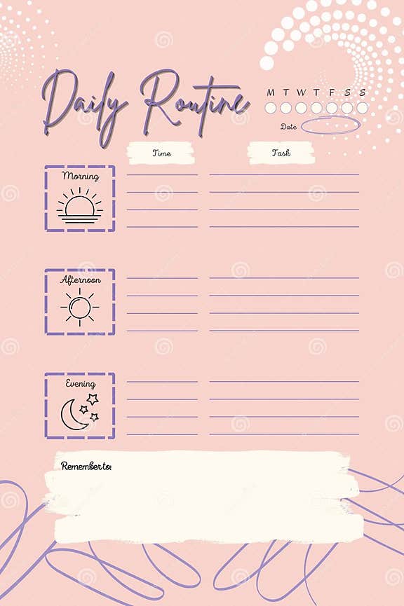 Daily Routine Planner Digital Printable Blank Template Insert Stock ...