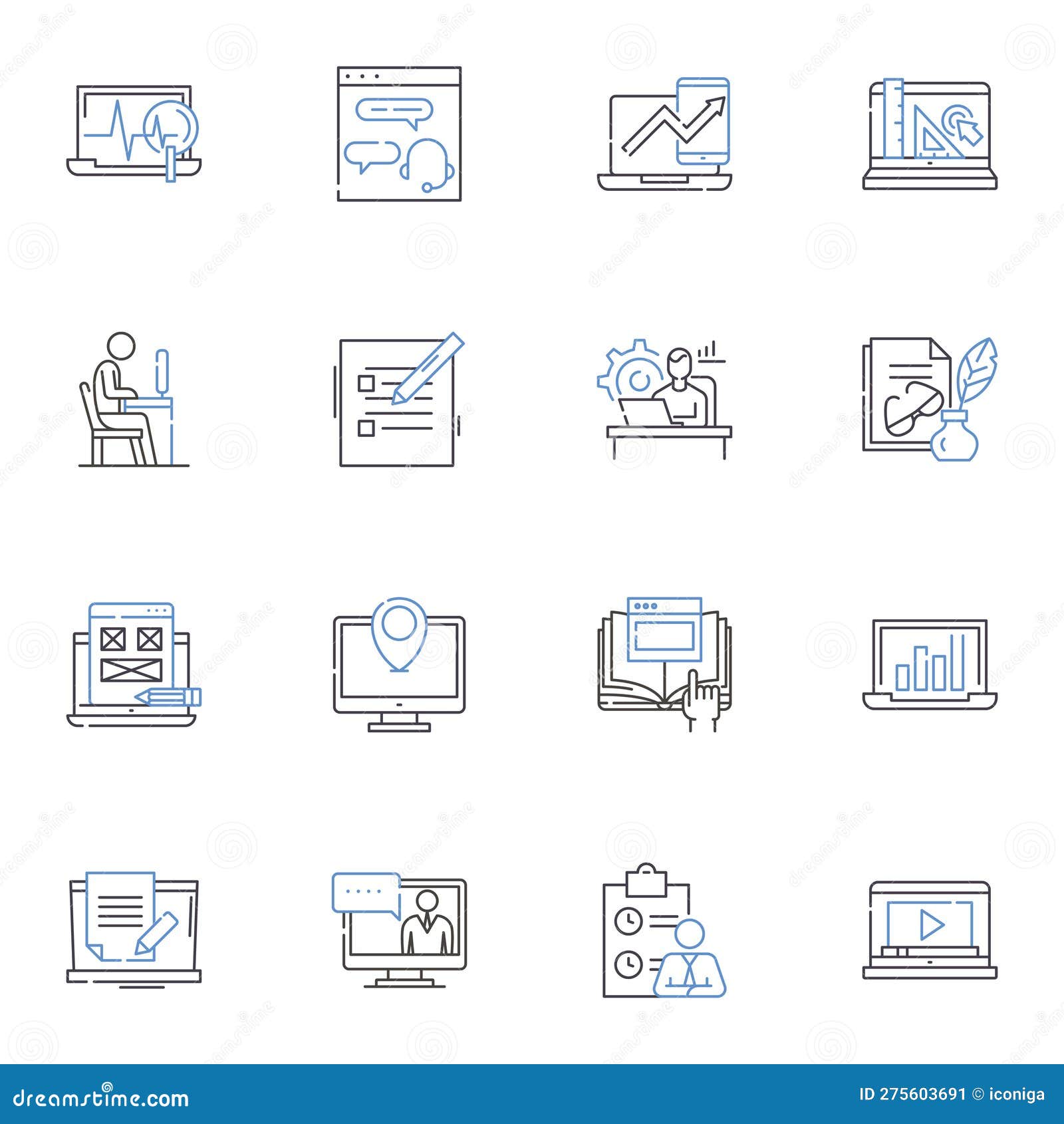 Routine Process Line Icons Collection. Automate, Synchronize, Consistency, Repetitive ...