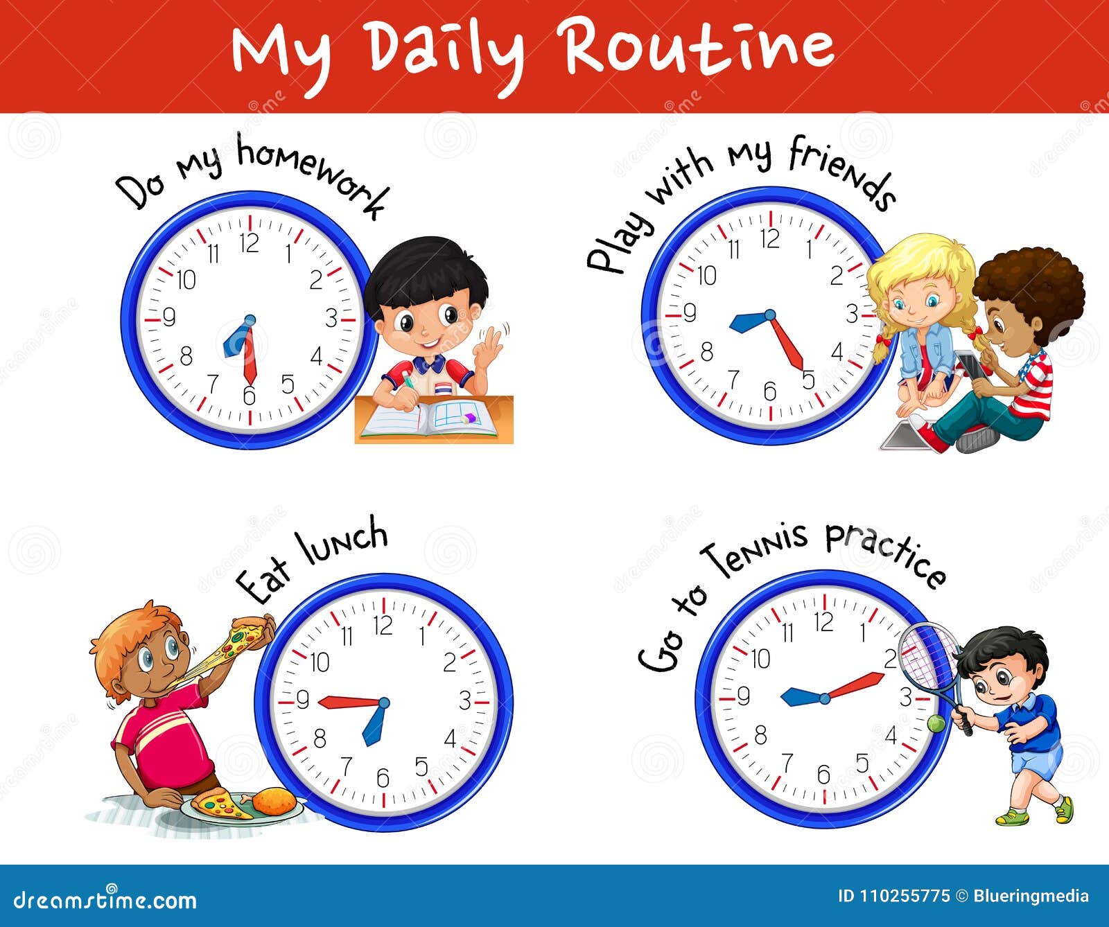 Routine Quotidienne De Beaucoup D'enfants Avec Des Horloges ...