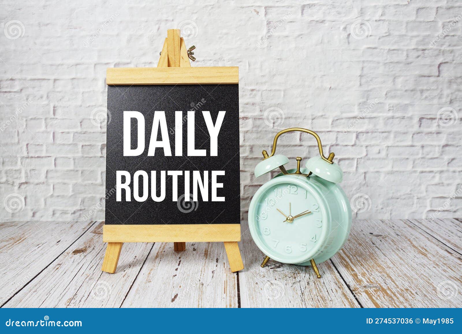 Daily Routine Text Message and Alarm Clock on Wooden Background Stock ...