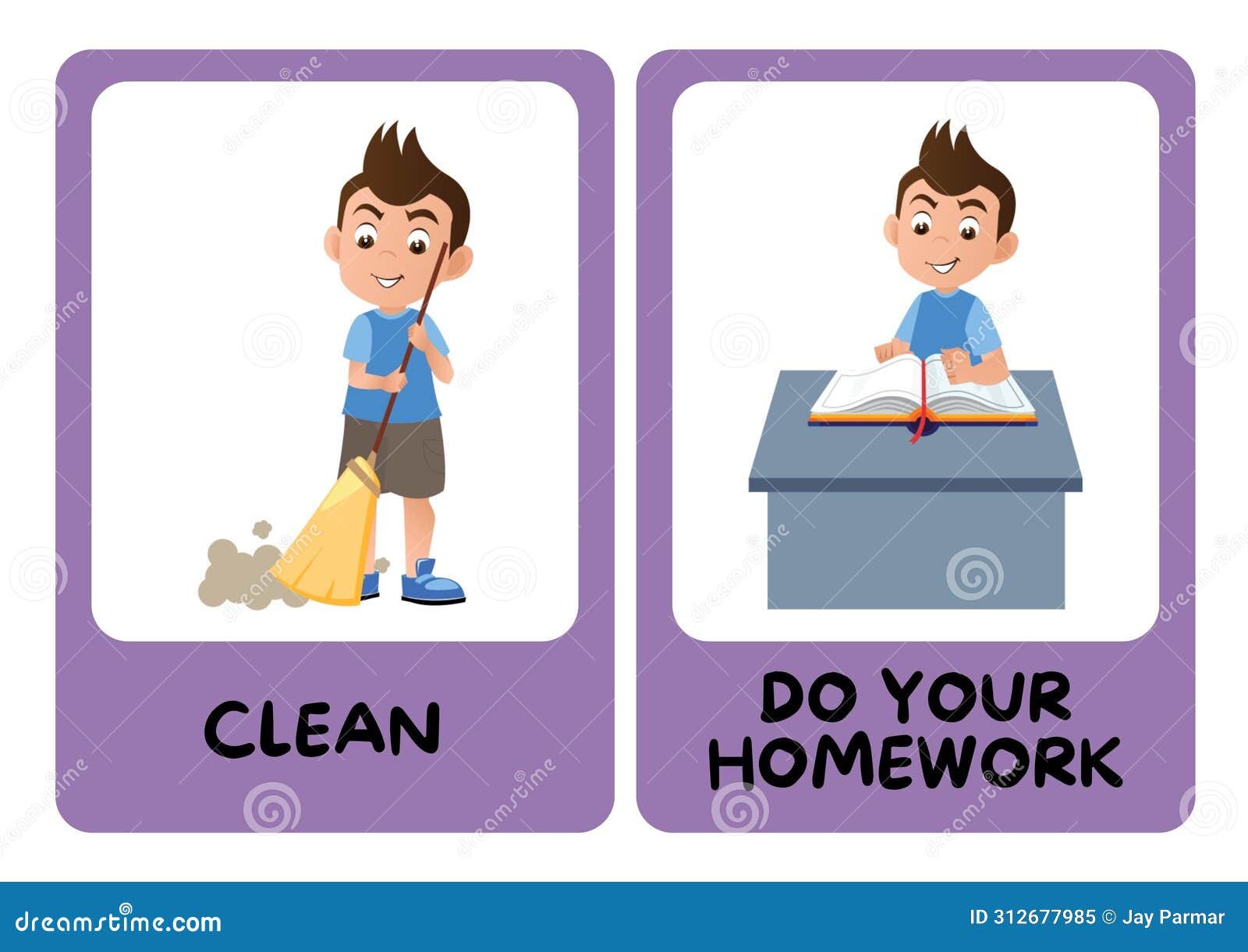 Daily Routine Verbs Flashcards - 4 Stock Illustration - Illustration of ...