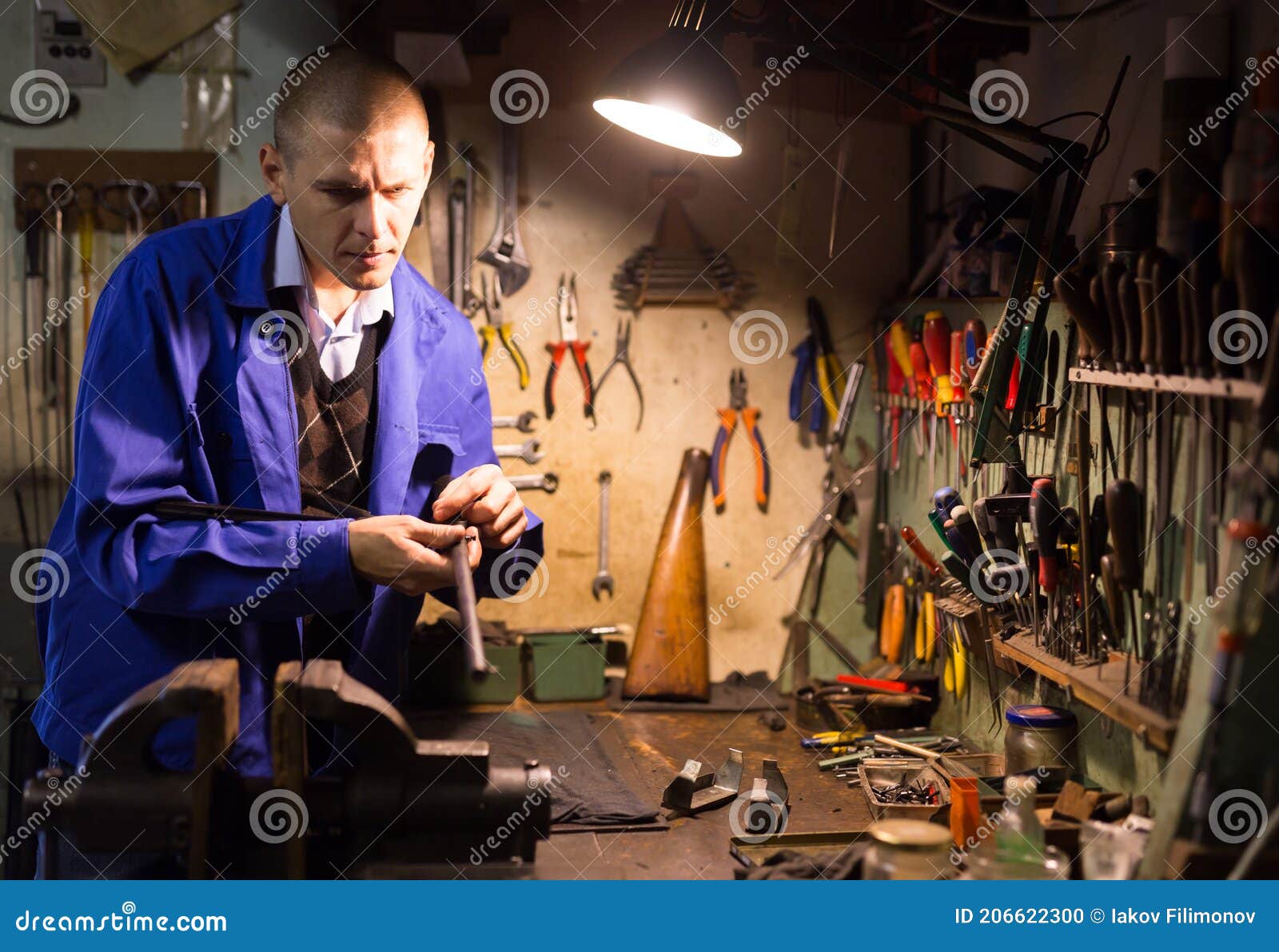 Routine Work of Gunsmith in Weapons Workshop Stock Photo - Image of ...