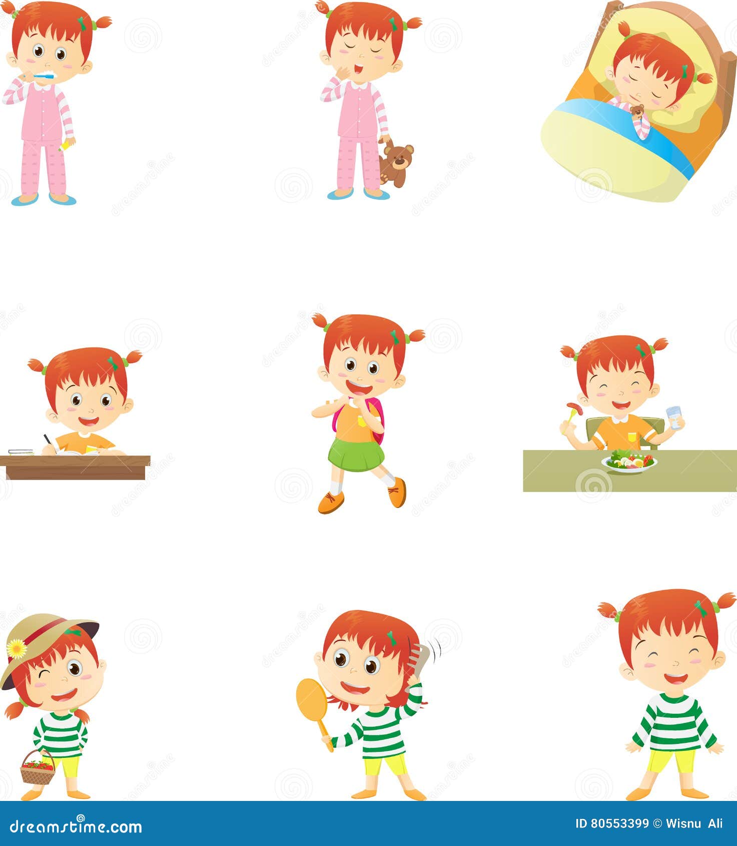 Daily Routines For Kids Cartoon Vector | CartoonDealer.com #80553399