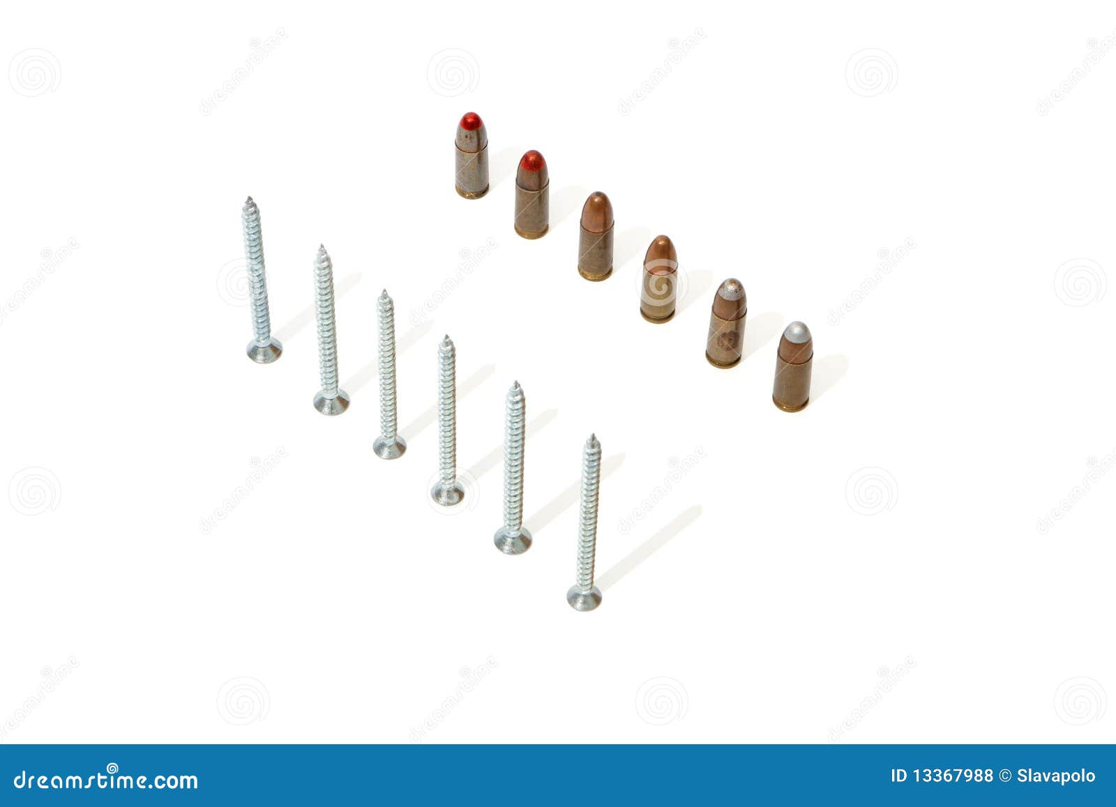 Row of 9mm Vs Row of Screws Isolated Stock Photo - Image of metaphor ...
