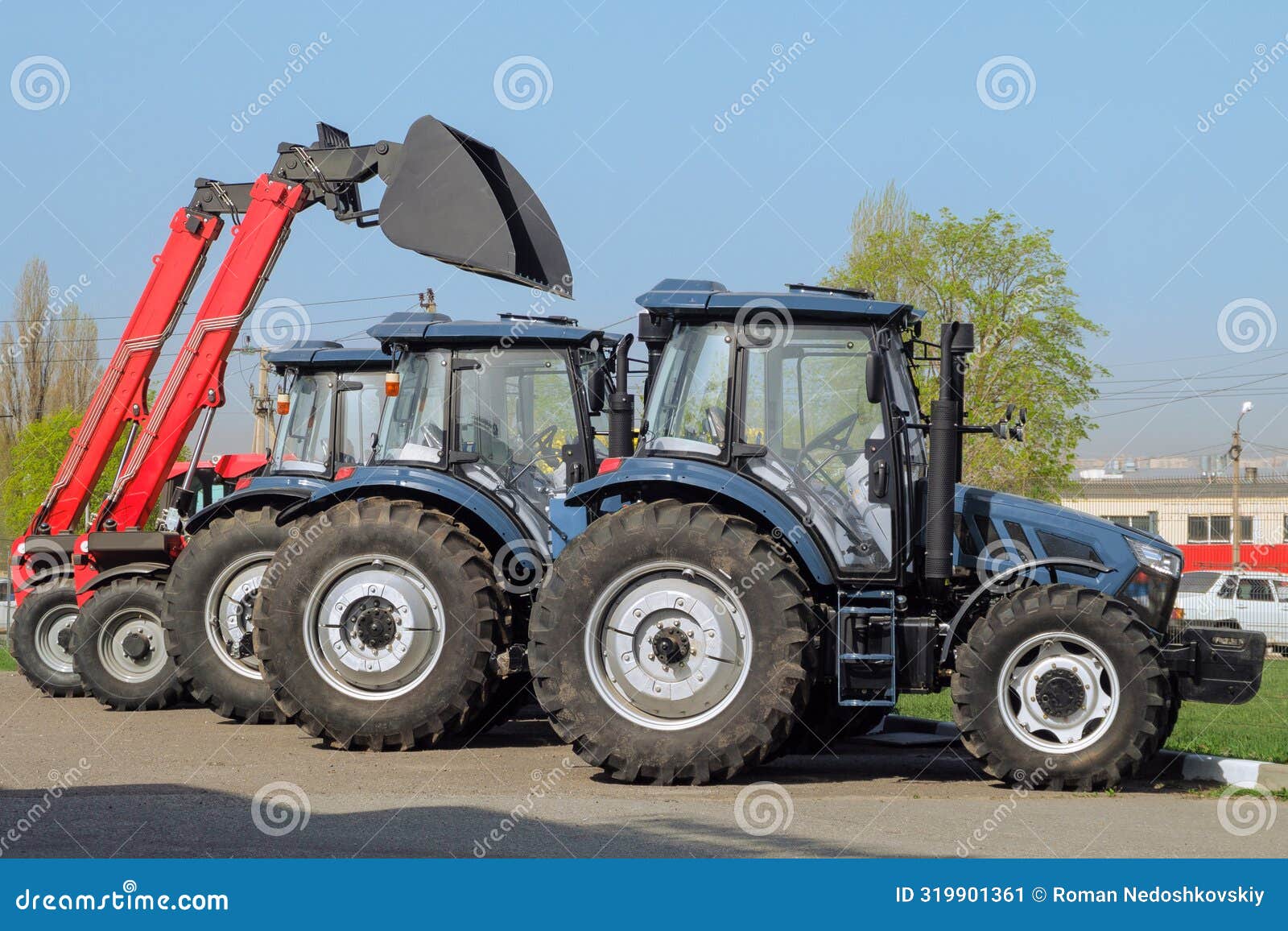 Row of Agricultural Tractors Parked on Outdoors Parking Stock Image ...
