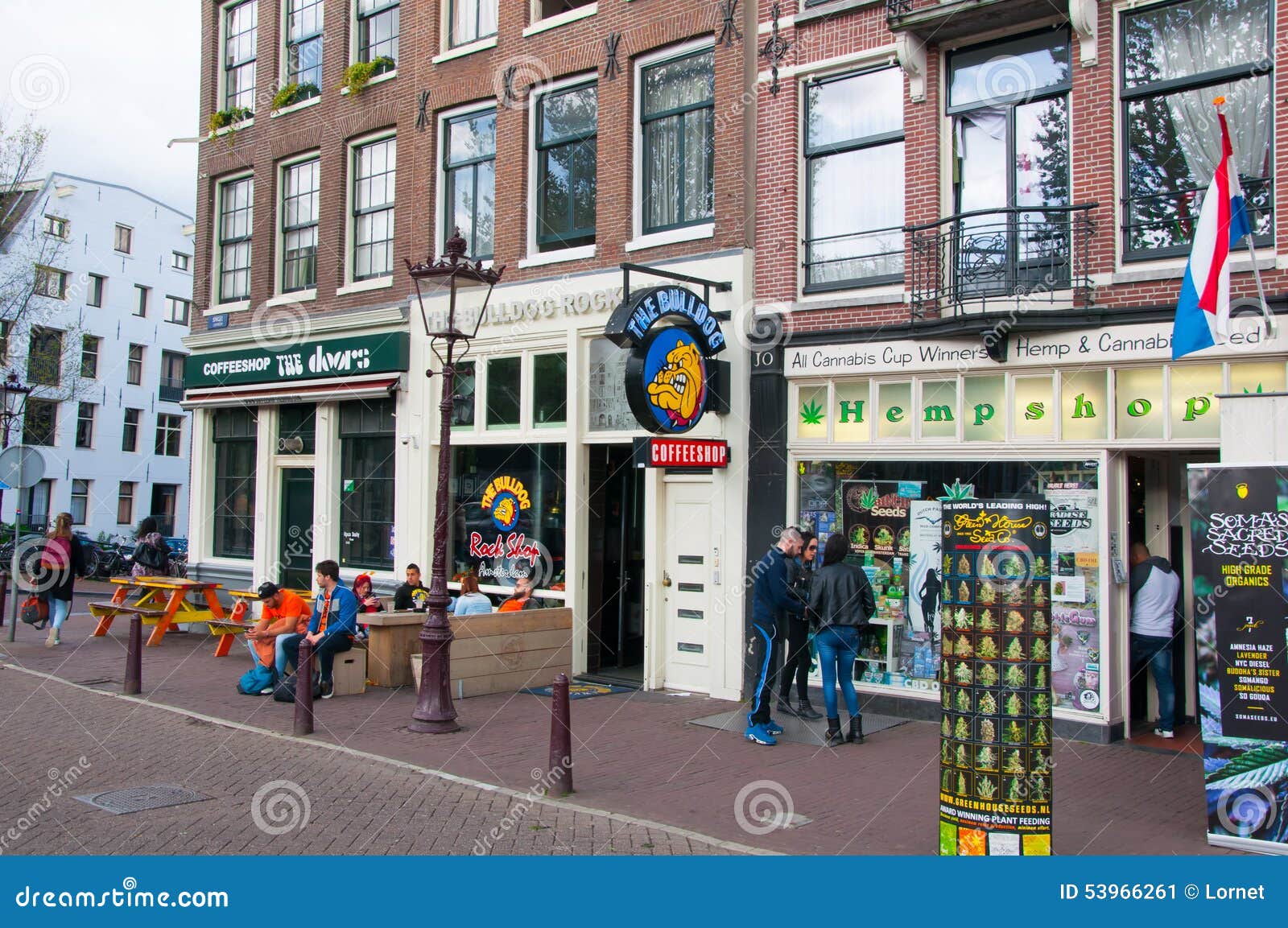 Row of Amsterdam Coffeeshops in Down Town. Editorial Photo - Image of ...