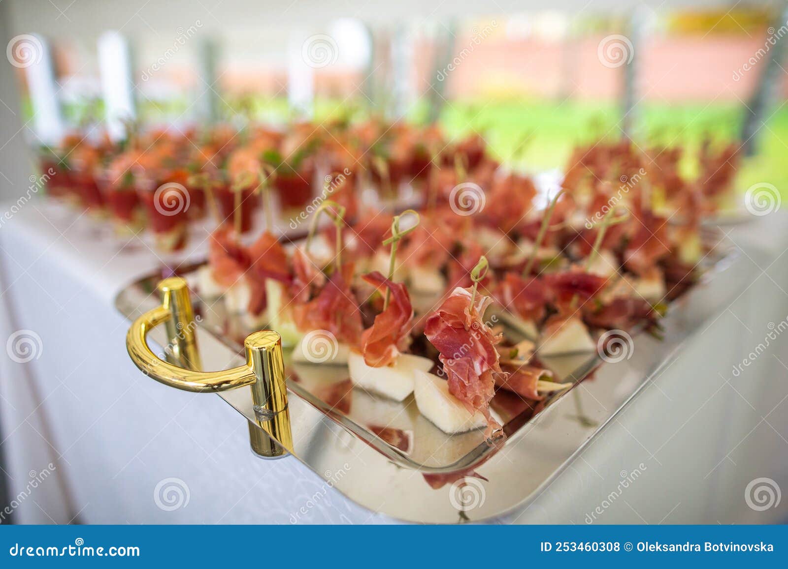 Row of Appetizers and Starters on the Wedding Table Stock Photo - Image ...