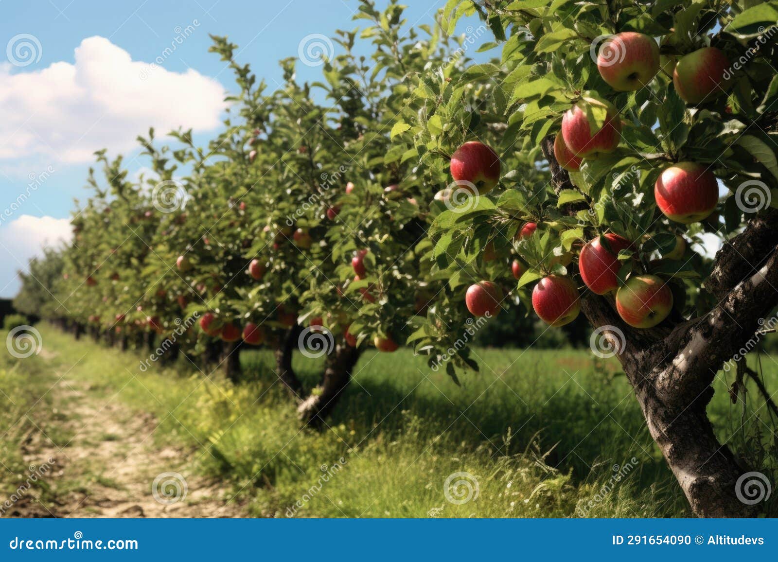 Row of Apple Trees with Fallen Fruit Stock Photo - Image of orchard ...