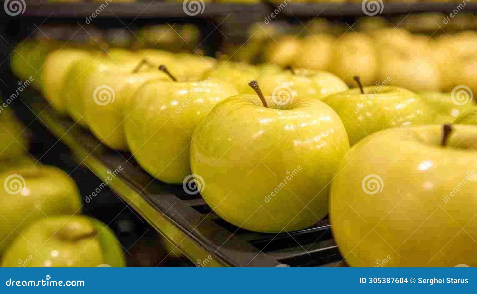 A Row of Apples on a Shelf in the Produce Section, AI Stock Photo ...