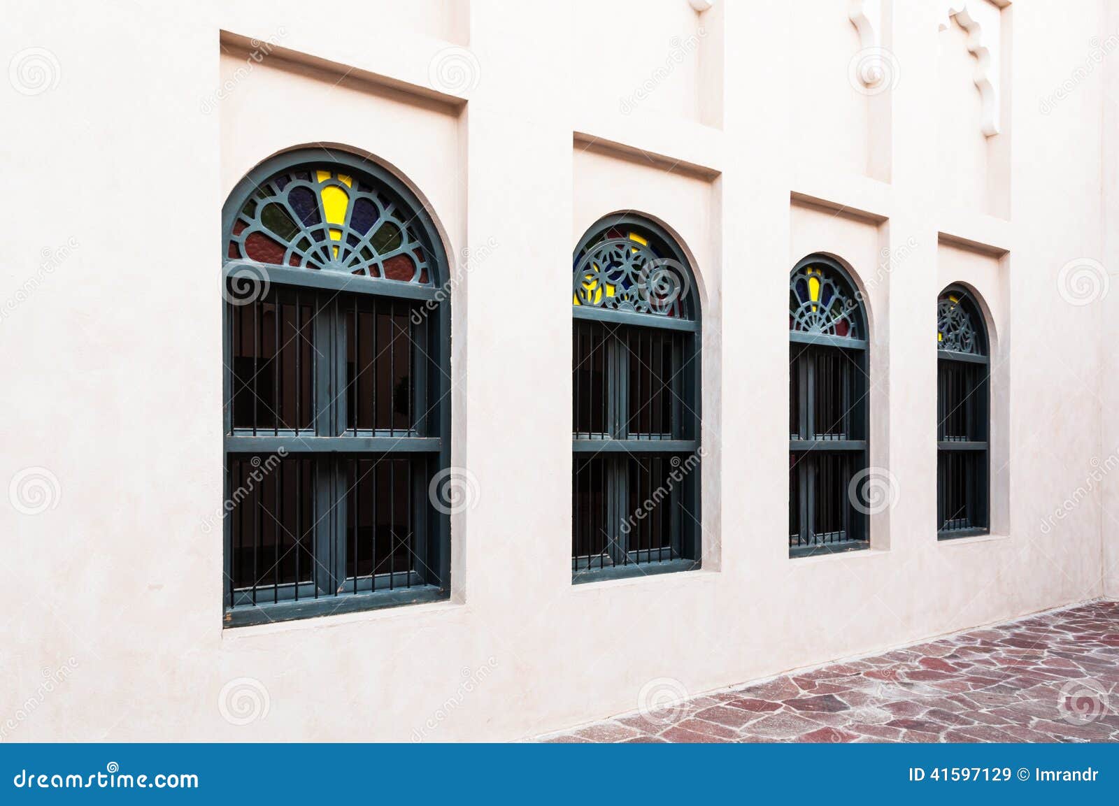Row of Arabian Artistic Windows in Doha, Qatar Stock Image - Image of ...