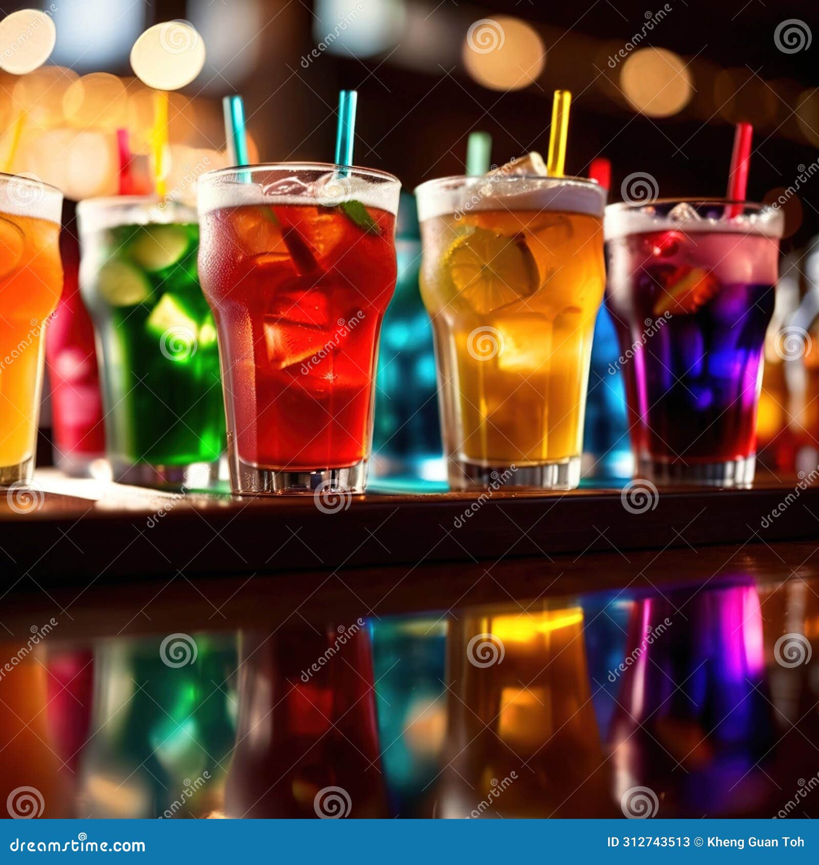 Row of Assorted Colorful Cold Drinks, Summer Party Refreshment at Bar ...