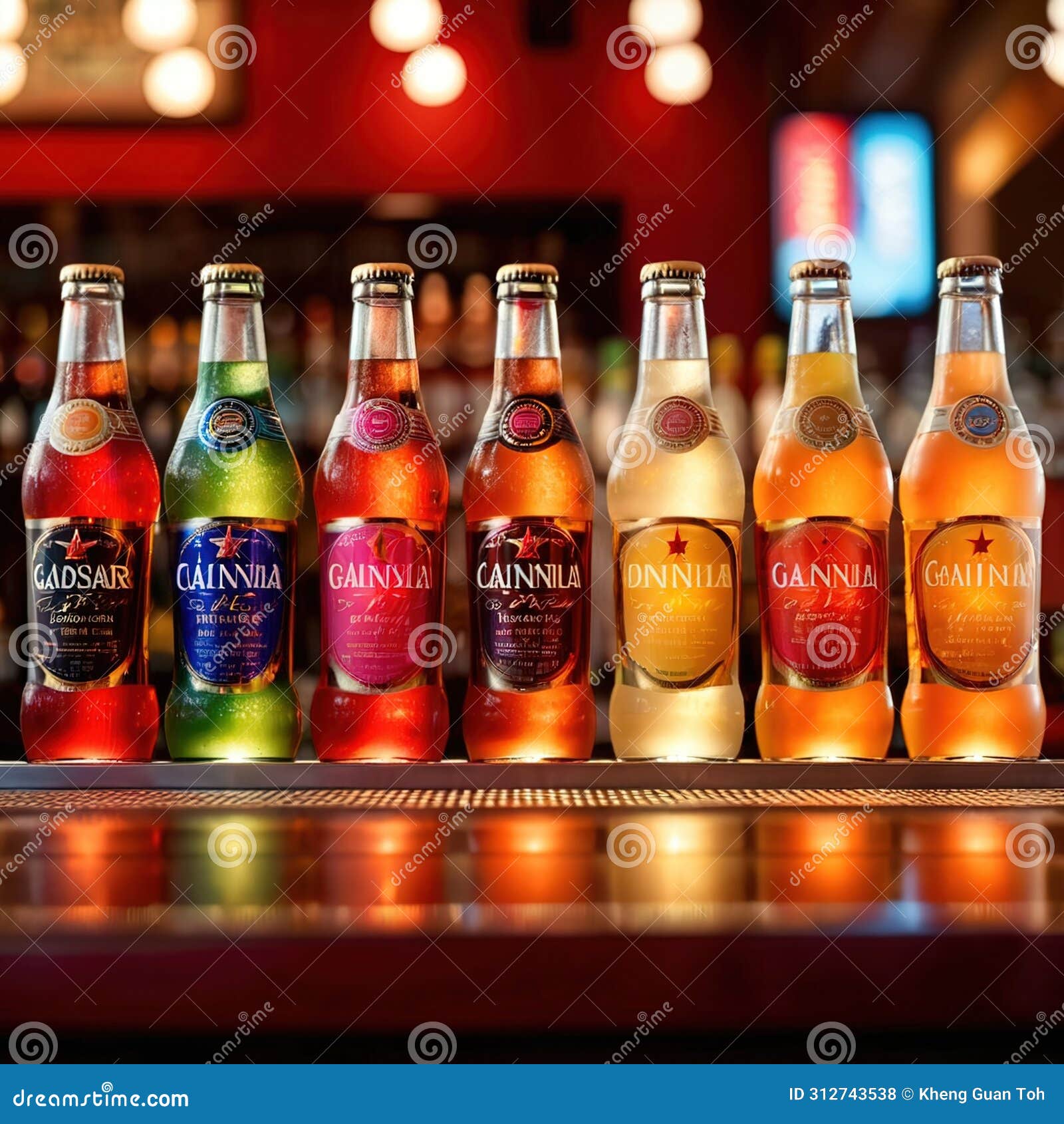 Row of Assorted Colorful Cold Drinks, Summer Party Refreshment at Bar ...