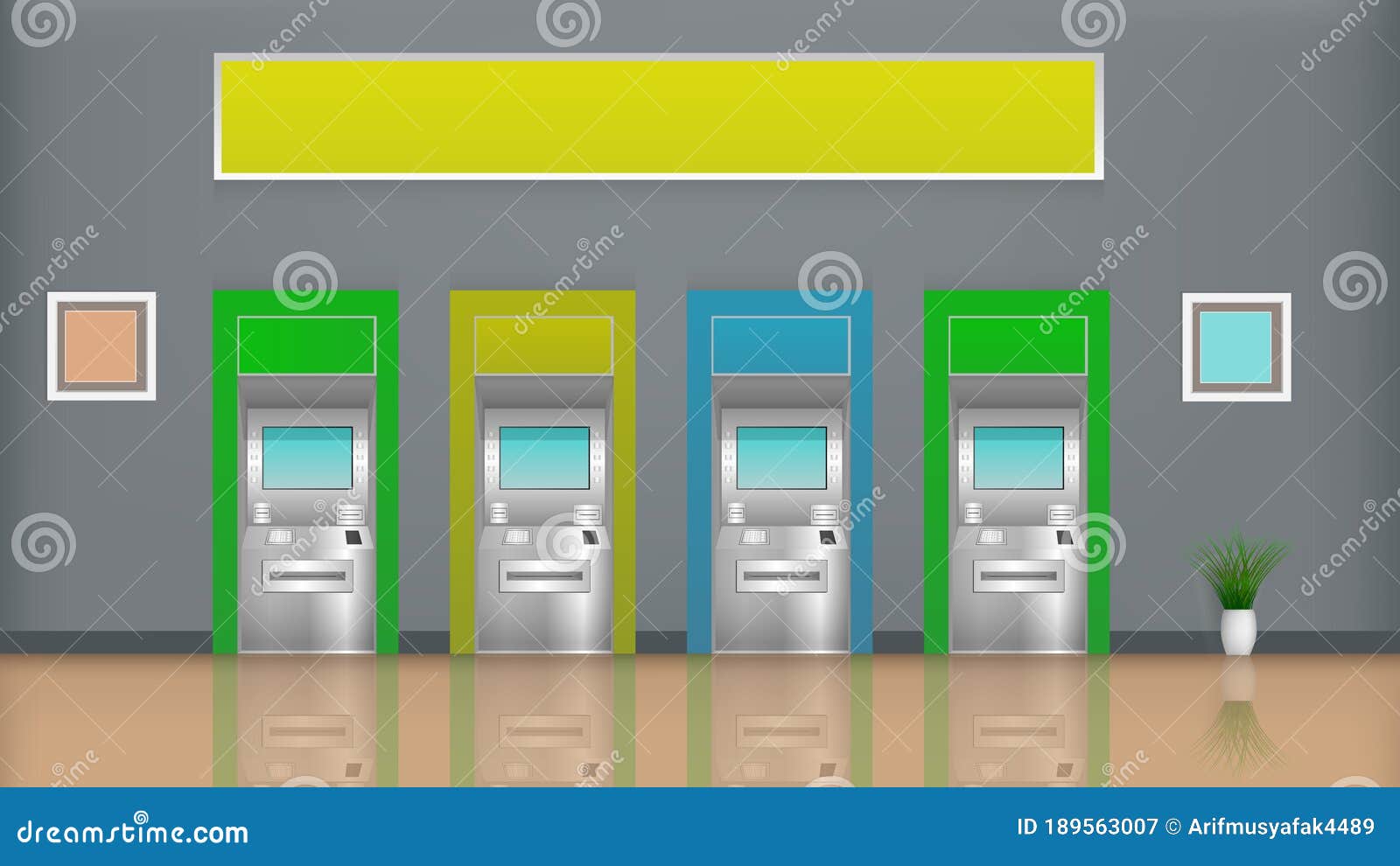 Row of ATM Machines in the Room Stock Vector - Illustration of deposit ...