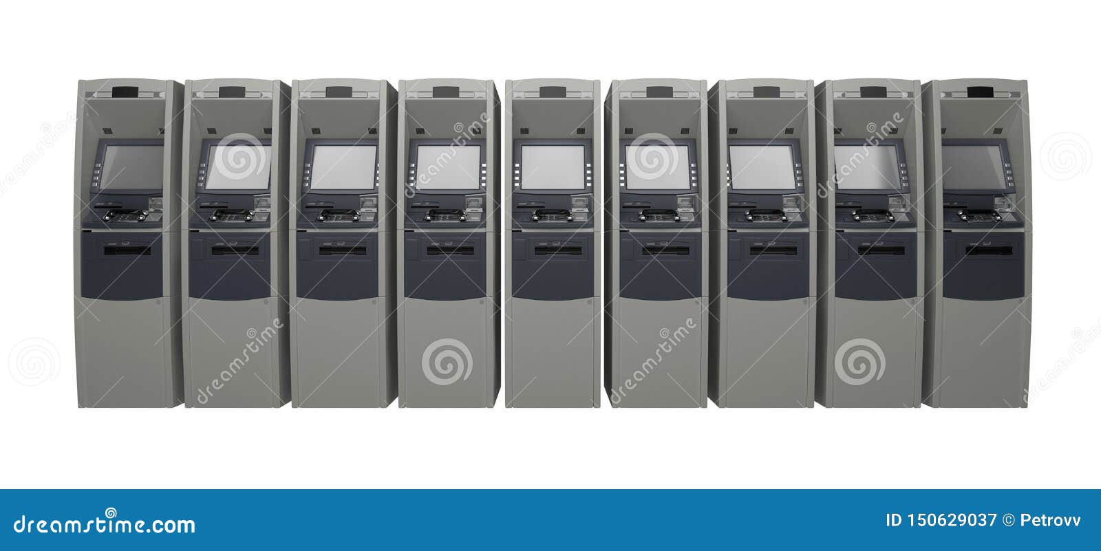 Row of ATMs Isolated on White Front View Stock Illustration ...