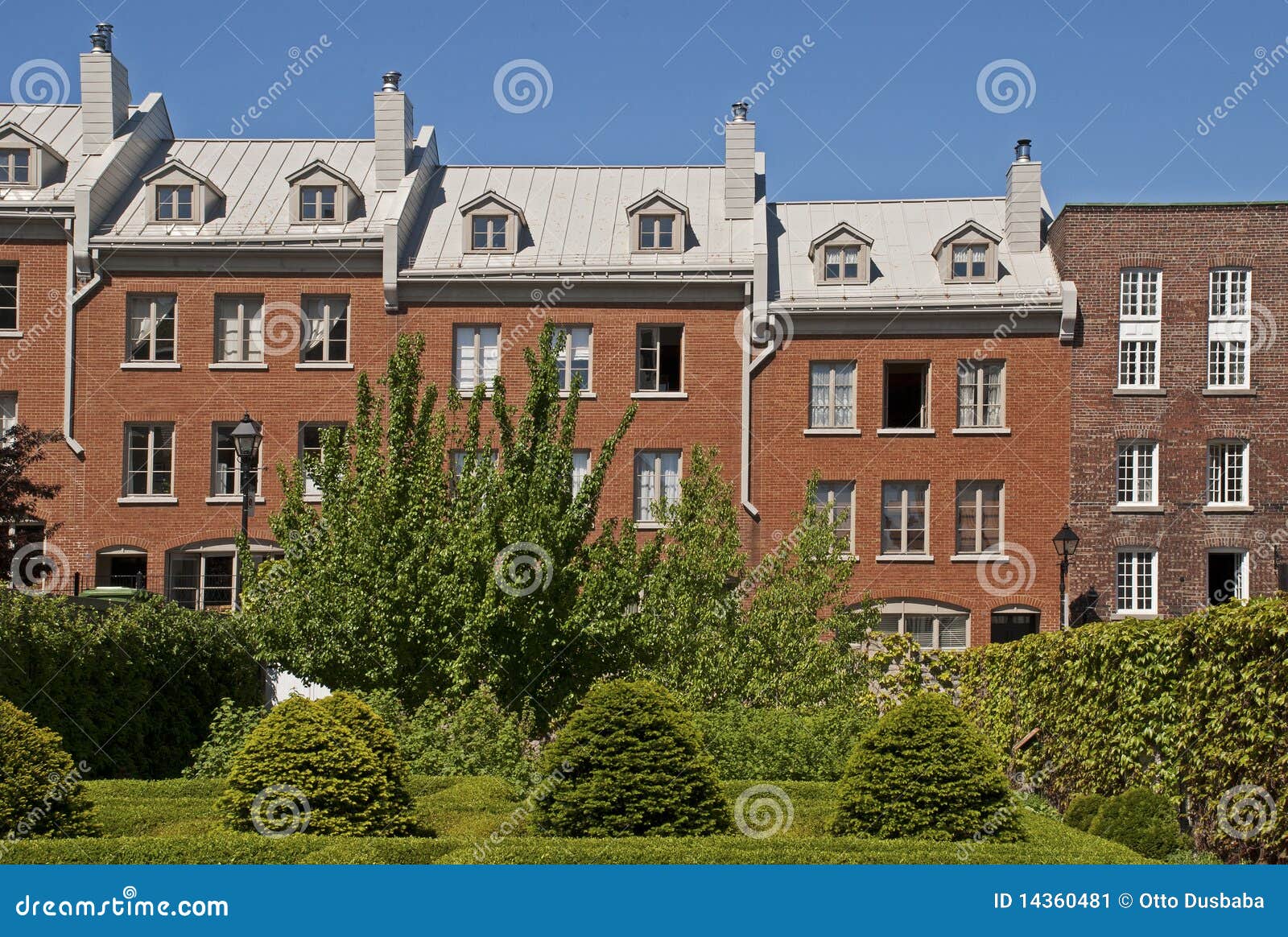 Row of Attached Brick Houses Stock Image - Image of ornamental ...