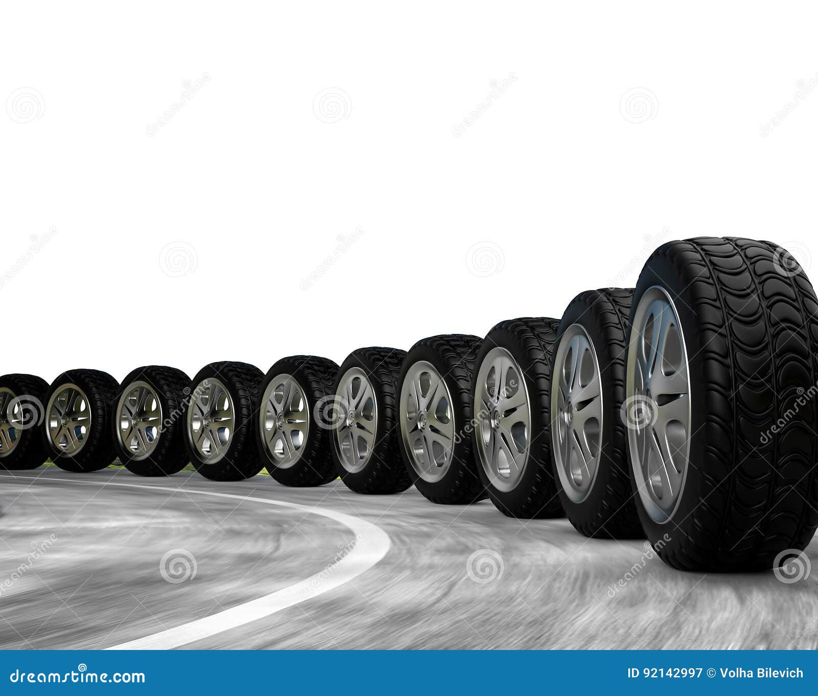 Row of Automobile Wheels Rush on the Road. Stock Illustration ...