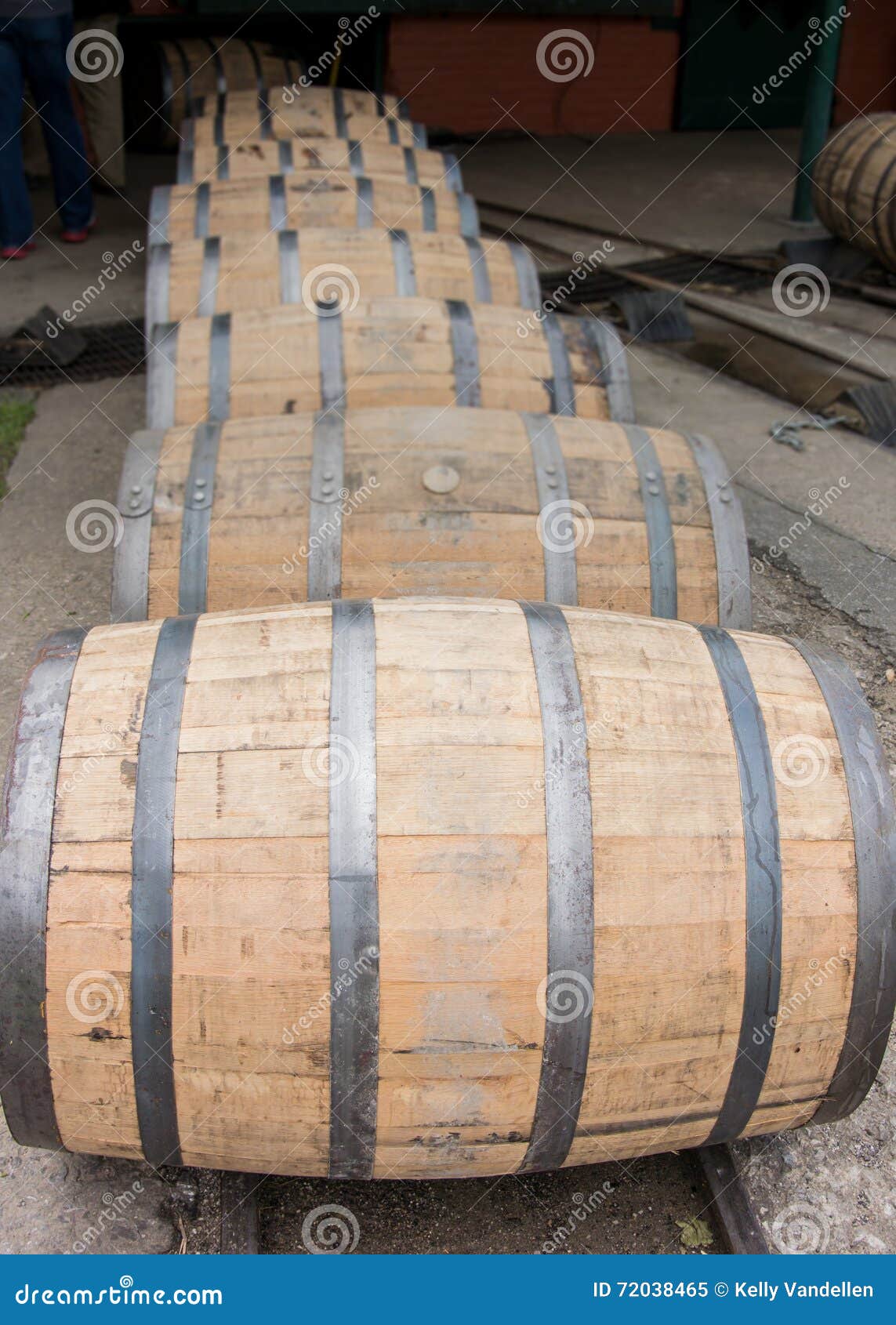 Row of Barrels Rolling Vertical Stock Image - Image of smooth, filled ...