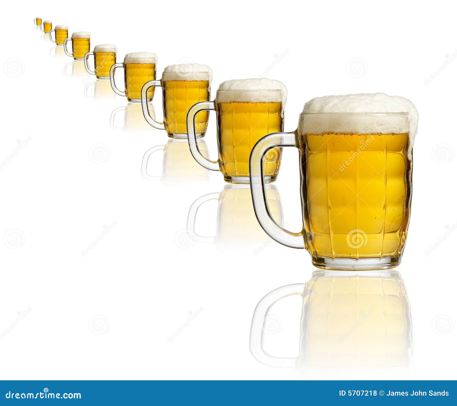 A row of beer mugs. stock photo. Image of celebration - 5707218