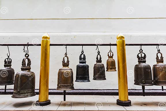 A Row of Big Brass Bell in the Temple Stock Photo - Image of travel ...