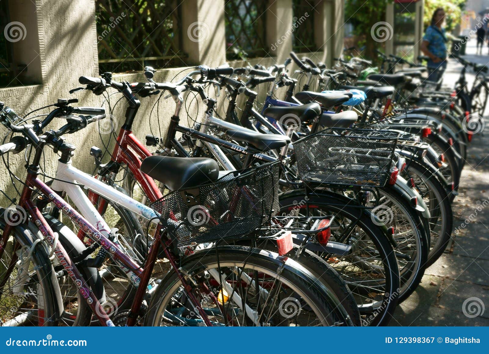 Row of Bikes Parked Sidewalk Town in Germany Editorial Photography ...