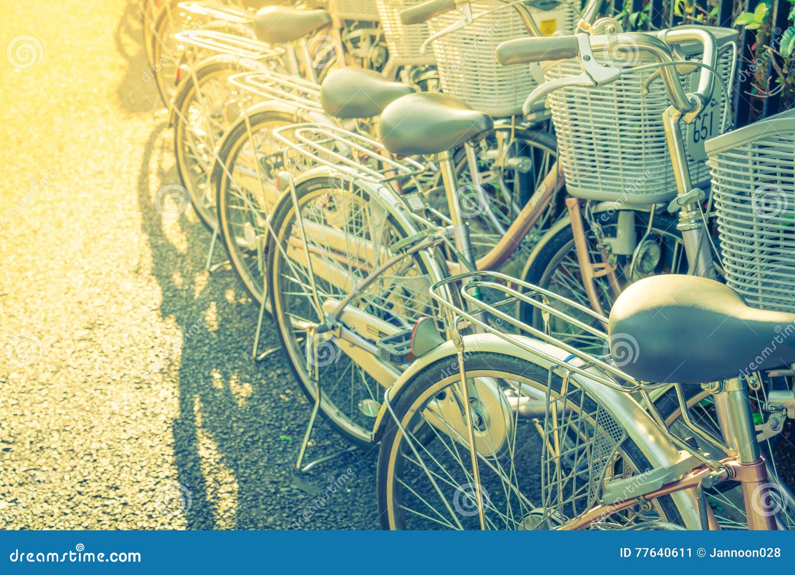 Row of Bikes Parking ( Filtered Image Processed Vintage Effect. Stock ...