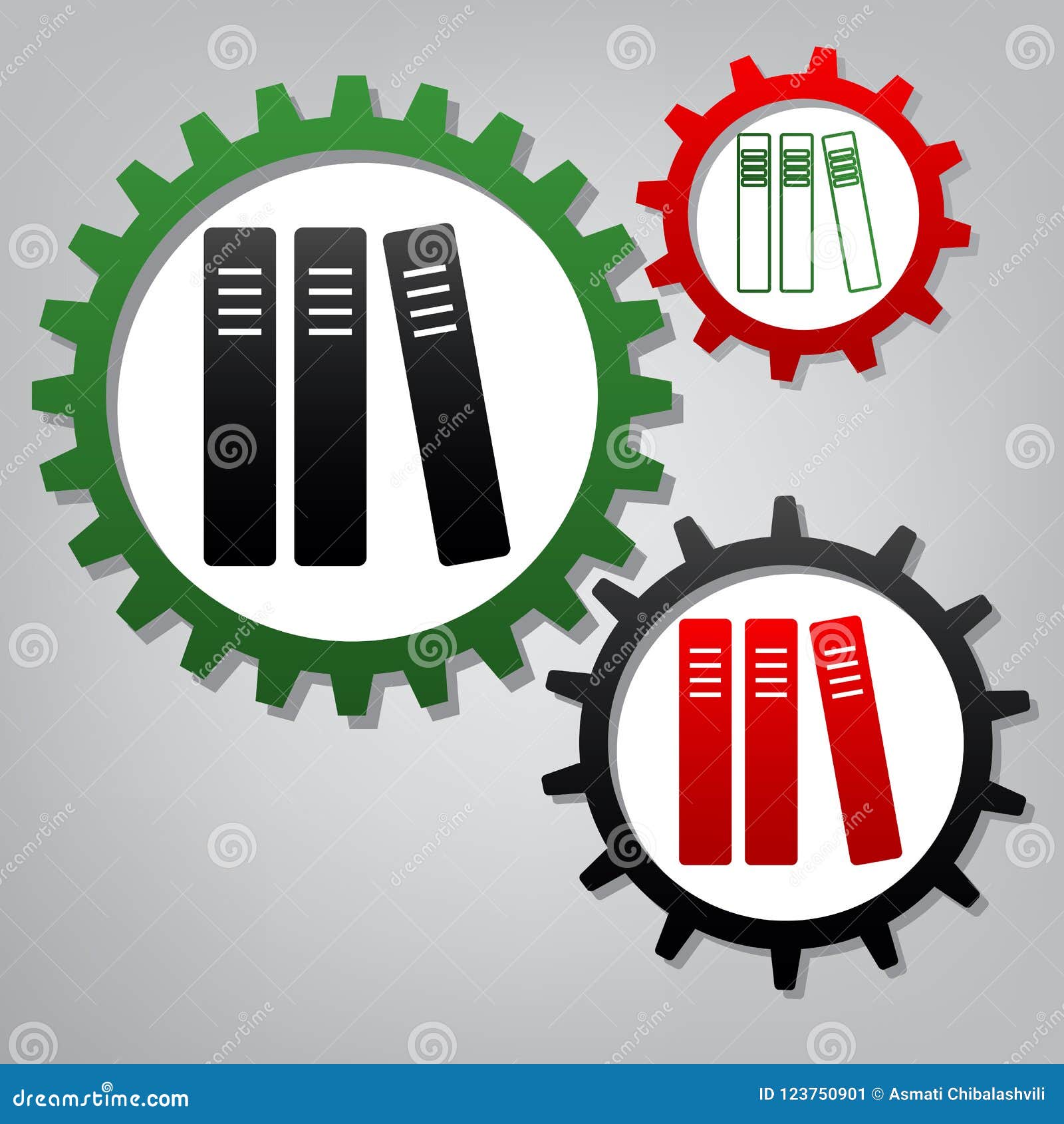 Row of Binders, Office Folders Icon. Vector. Three Connected Gears with ...
