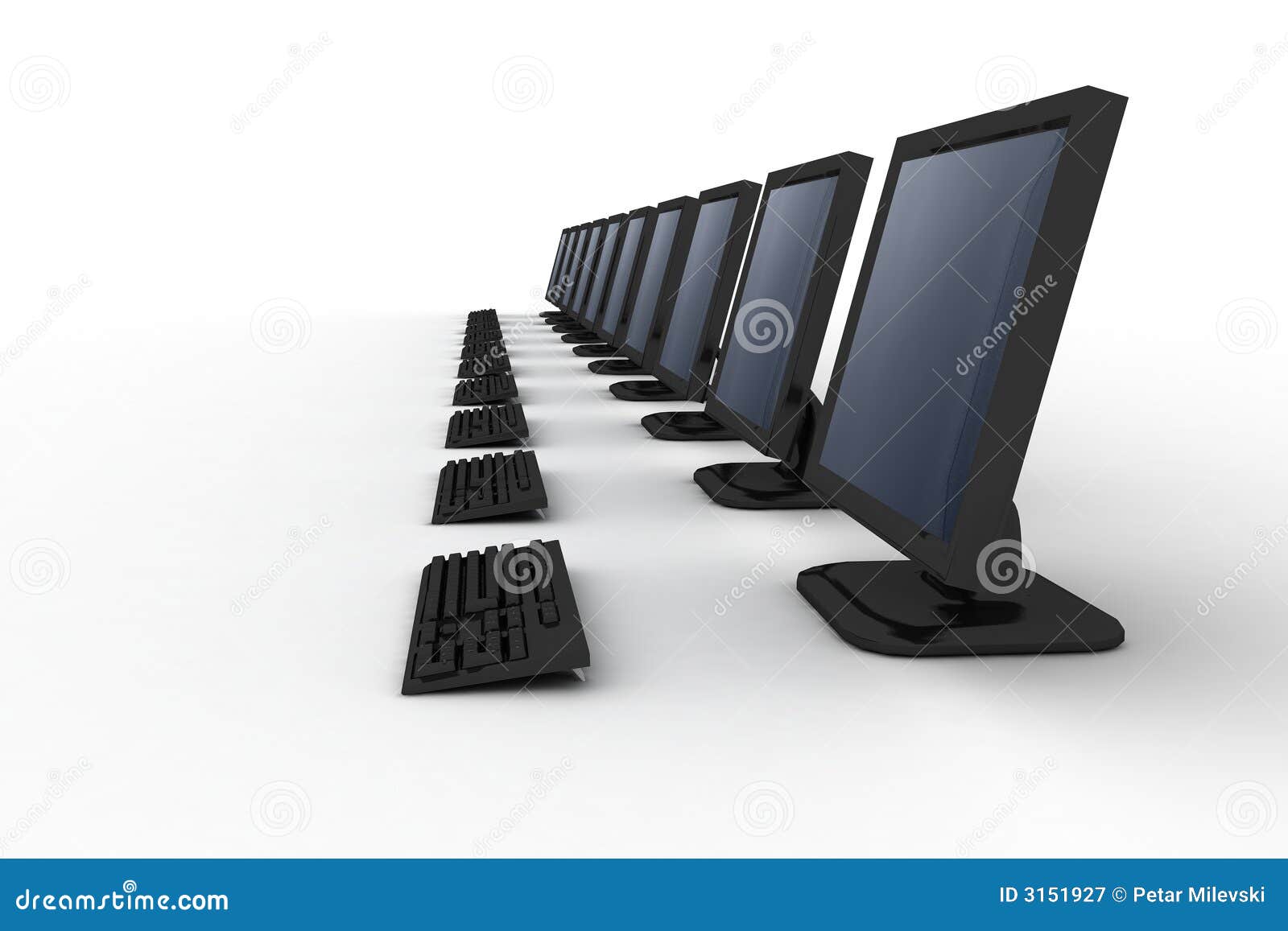 Row of Black Computers with Gr Stock Illustration - Illustration of ...