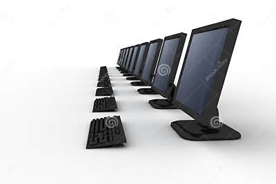 Row of Black Computers with Gr Stock Illustration - Illustration of ...