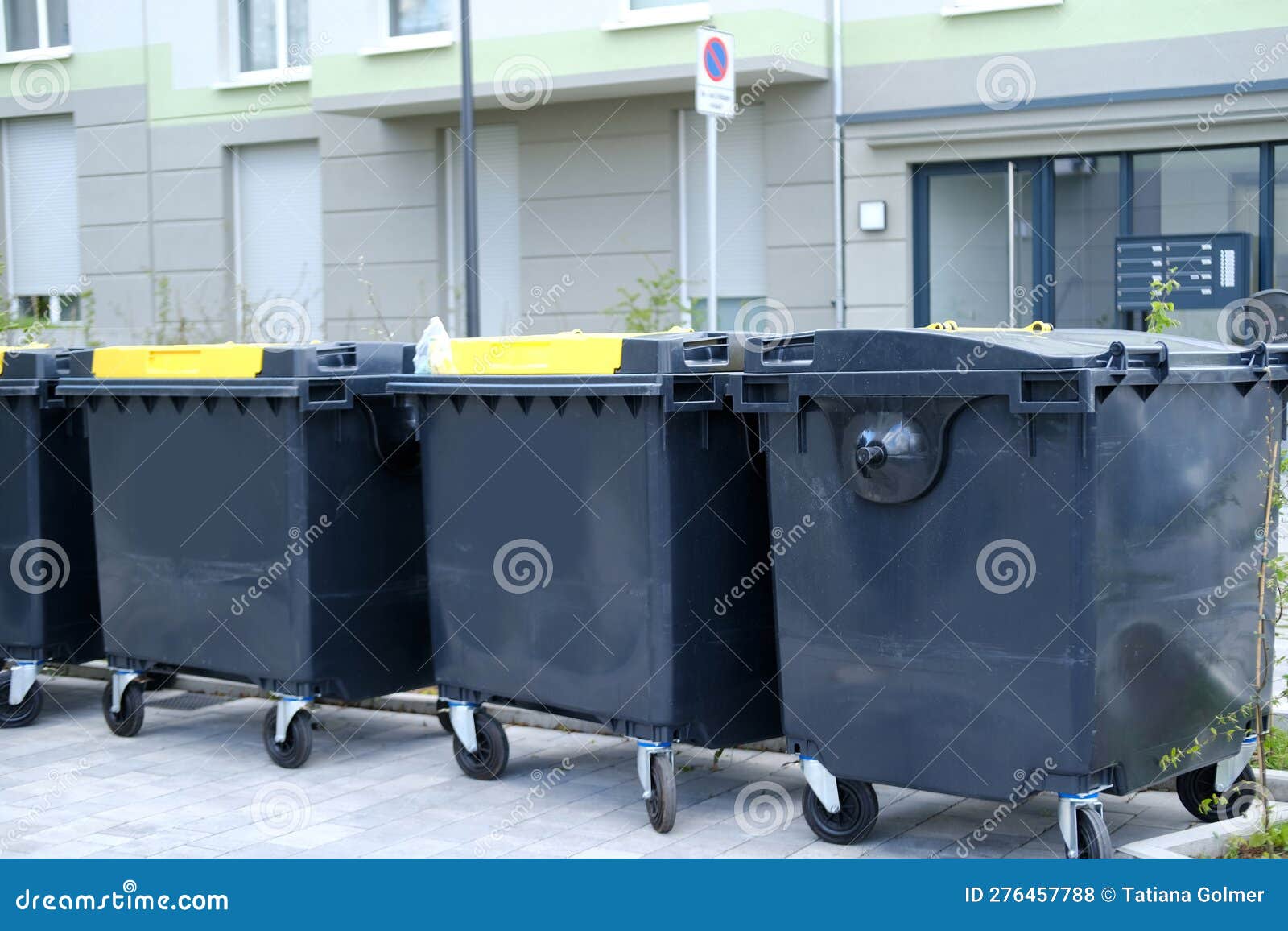 Row Black Plastic Garbage Container in Germany, Garbage Collection in ...