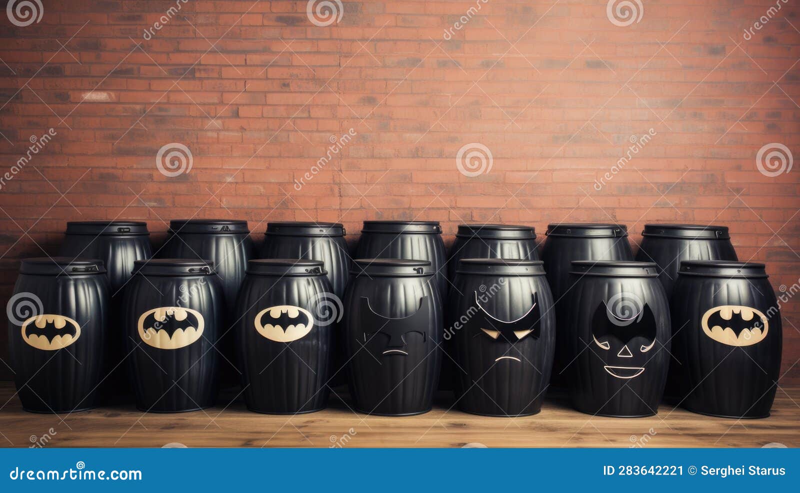 A Row of Black Trash Cans with Faces Painted on Them. Generative AI ...
